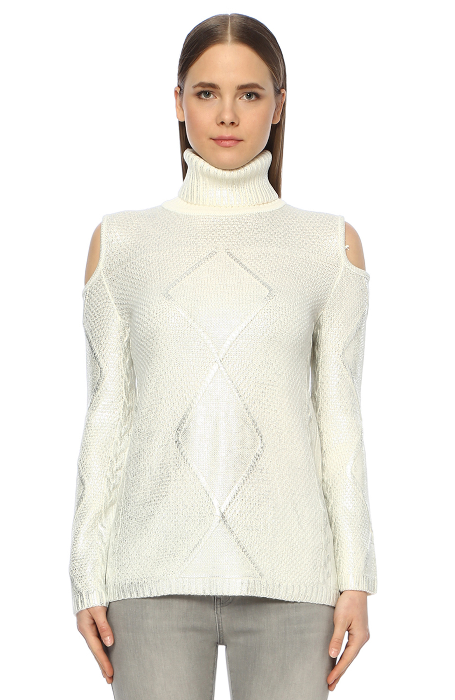 Varaklı Uzun Kol Ekru Kazak