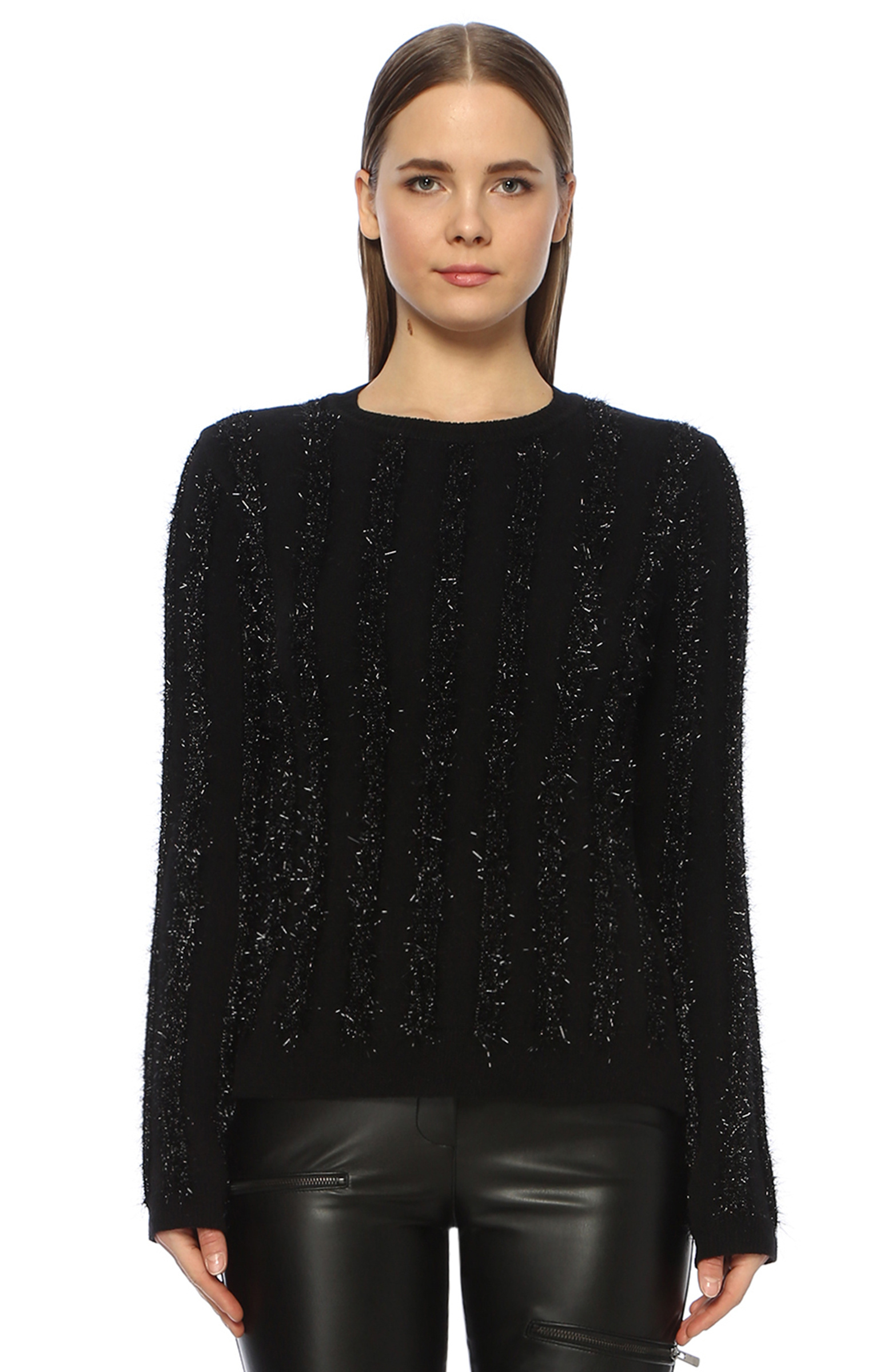 Çizgili Uzun Kol Siyah Kazak