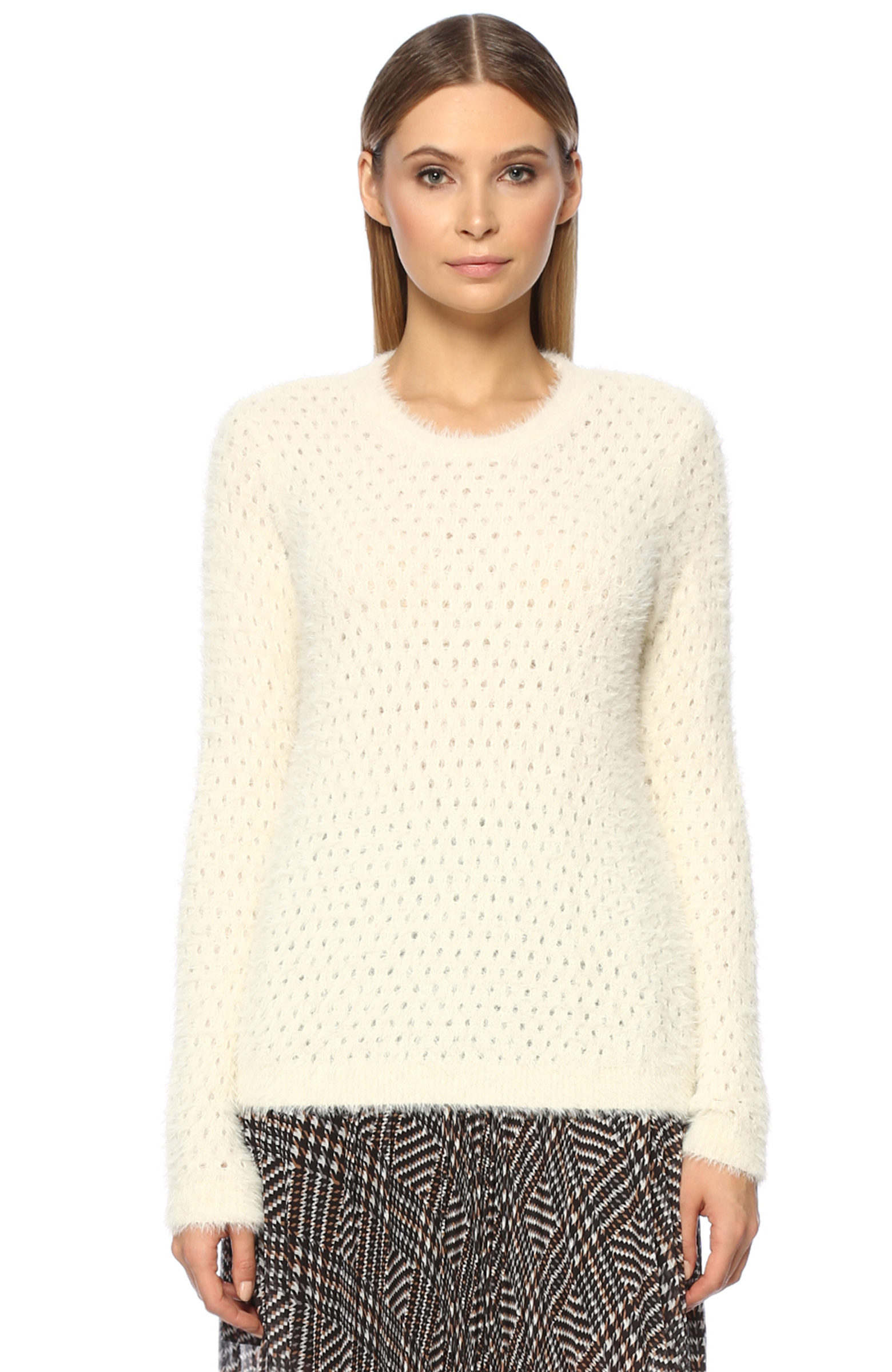 Bisiklet Yaka Ekru Triko