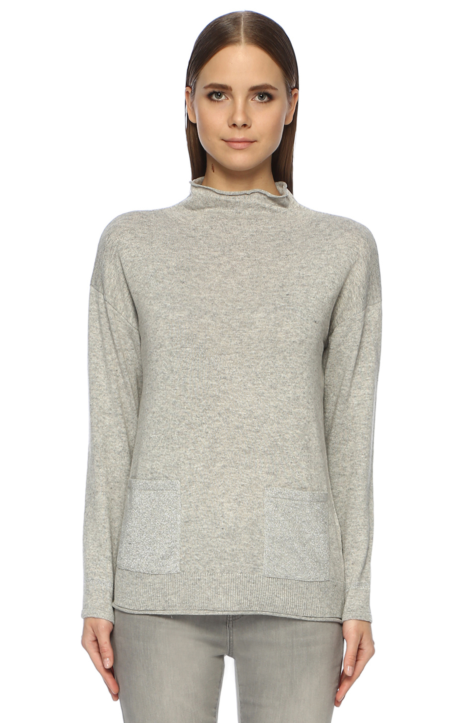 Bisiklet Yaka Gri Melanj Kazak