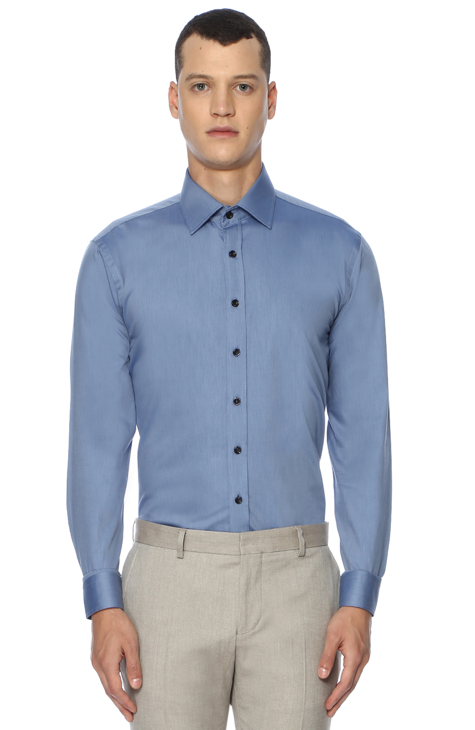 İtalyan Yaka Koyu Mavi Gömlek