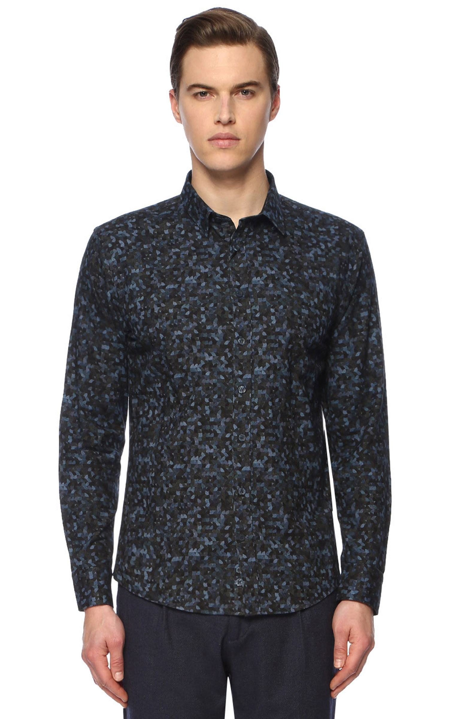 İtalyan Yaka Lacivert Gömlek