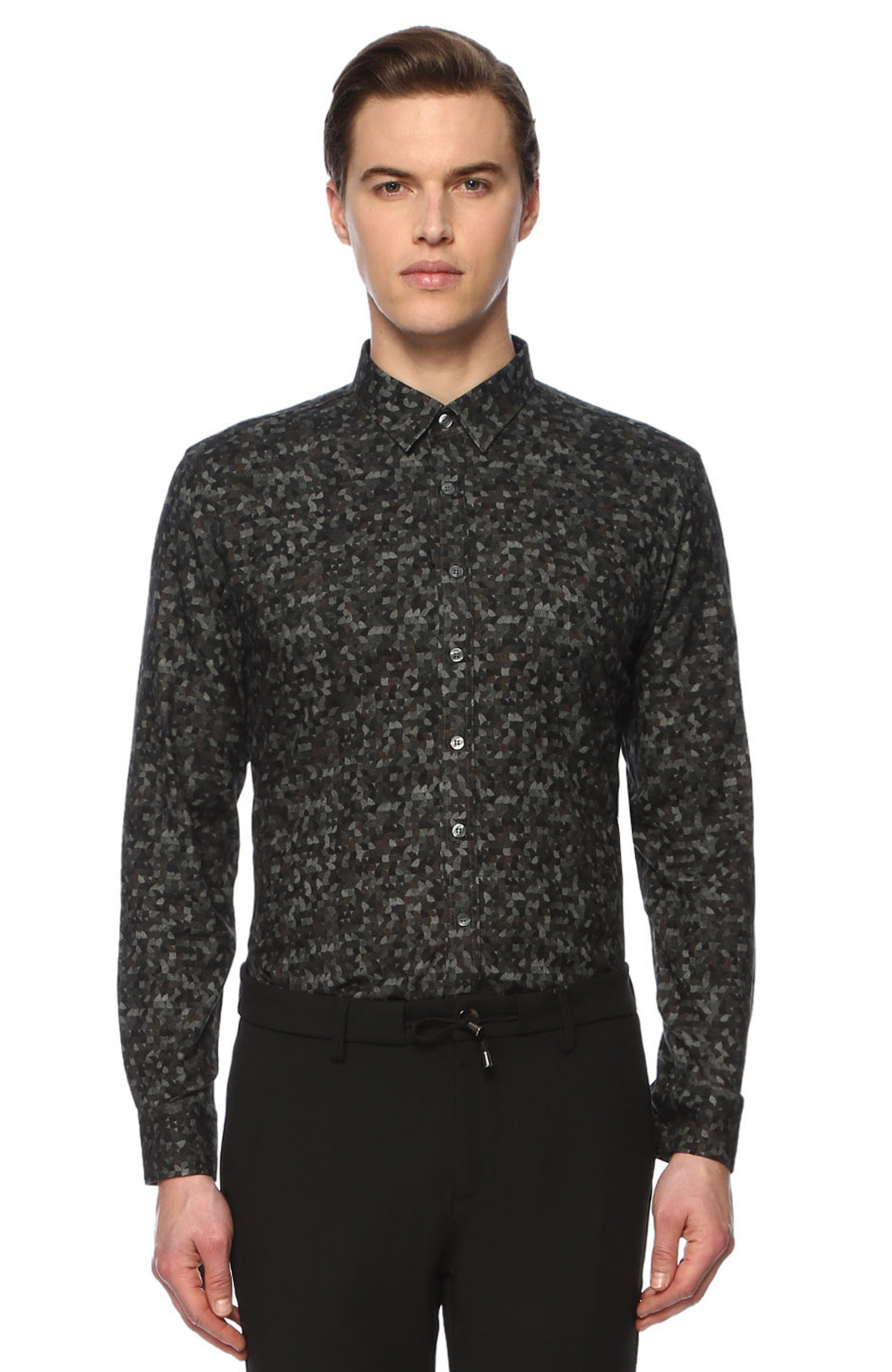 İtalyan Yaka Gri Gömlek