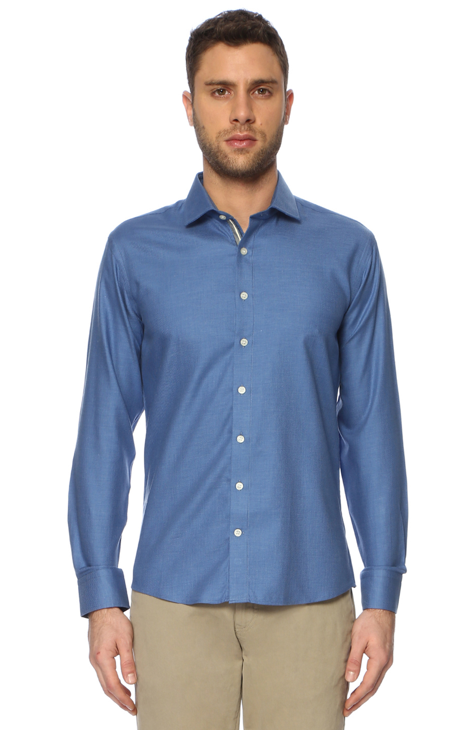 İtalyan Yaka Mavi Gömlek