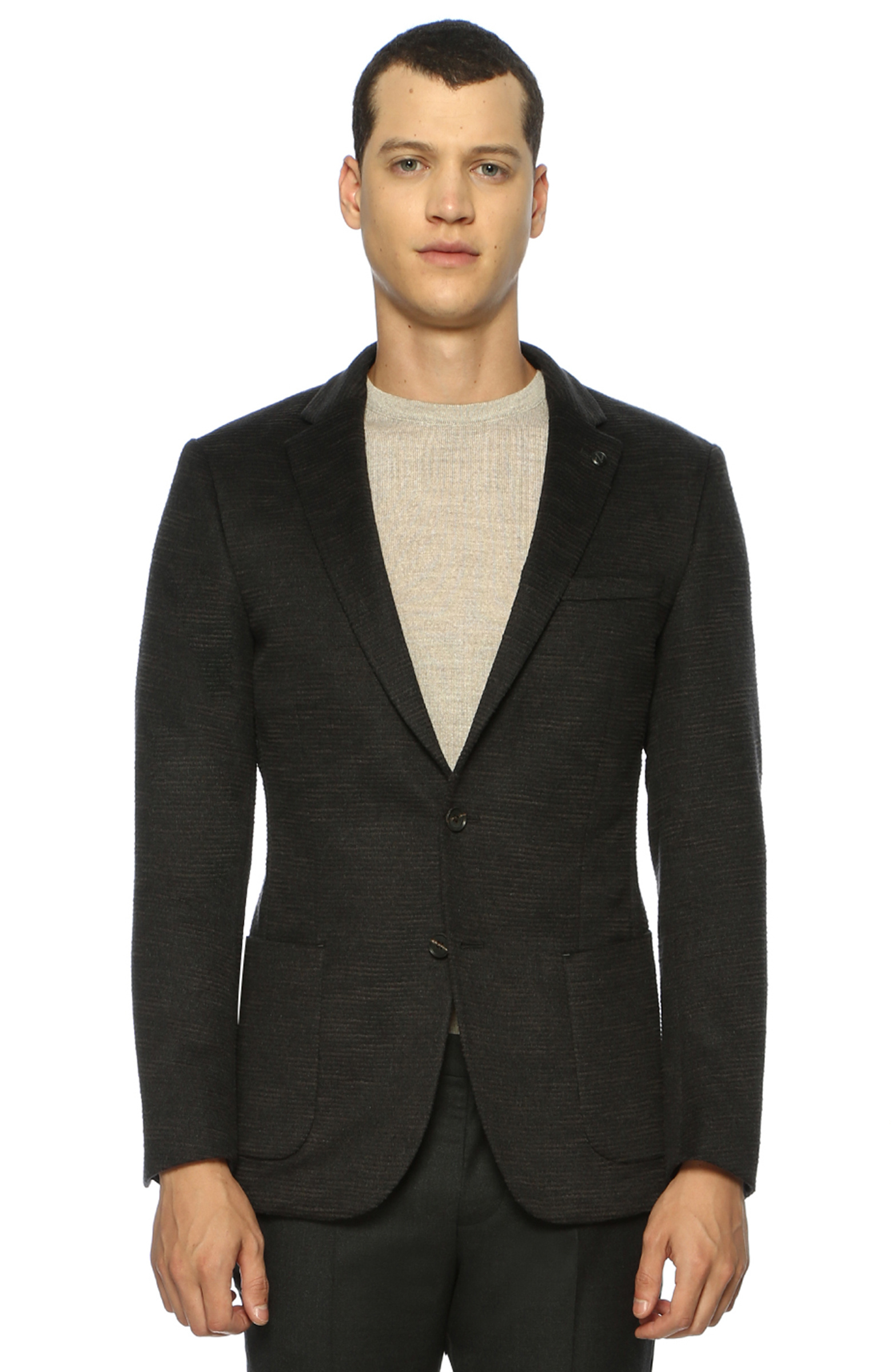 Çizgili Siyah Kahverengi Kaşmir Ceket