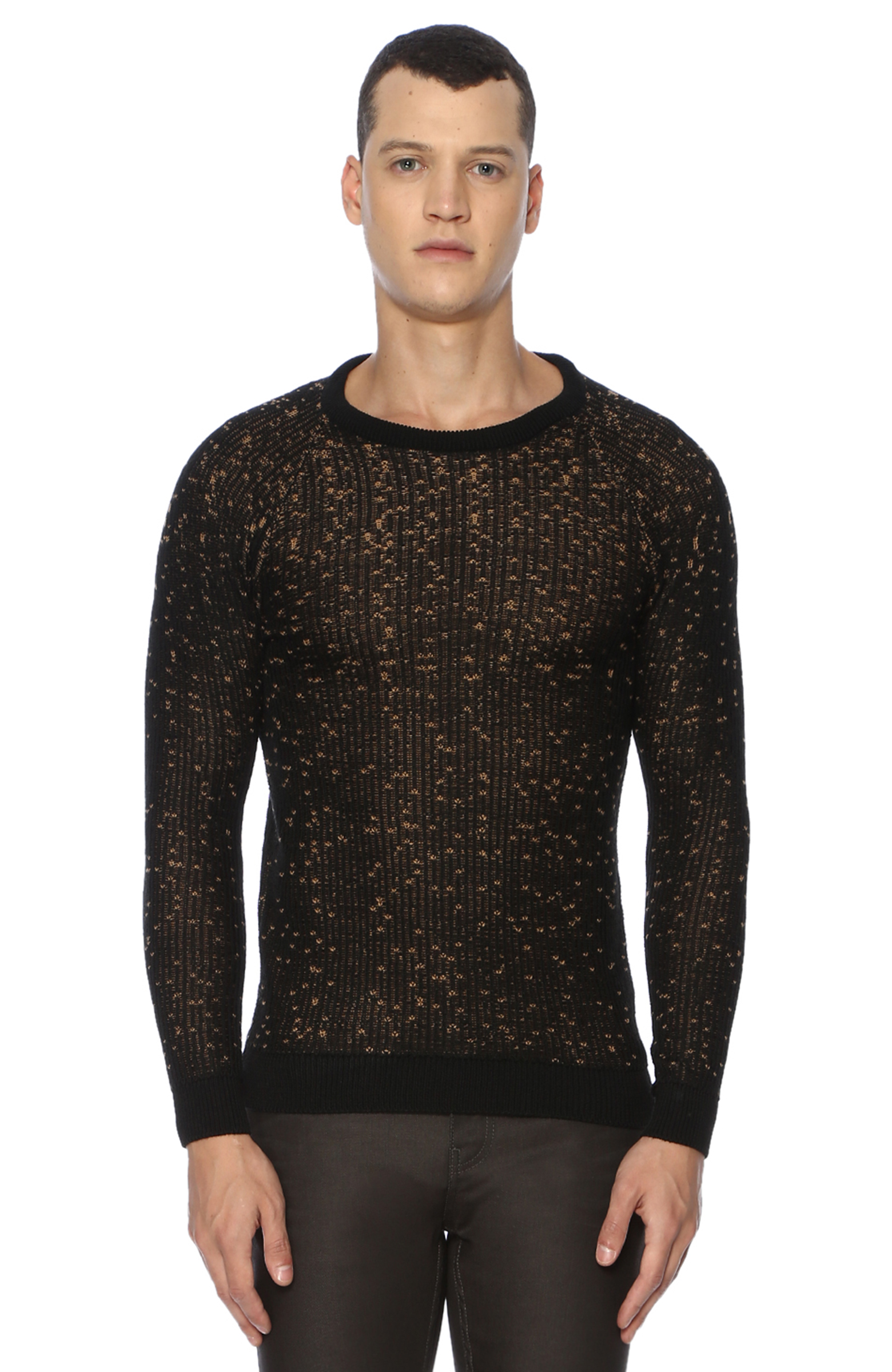 Bisiklet Yaka Siyah Desen Triko Bisiklet Yaka Siyah Desen Triko