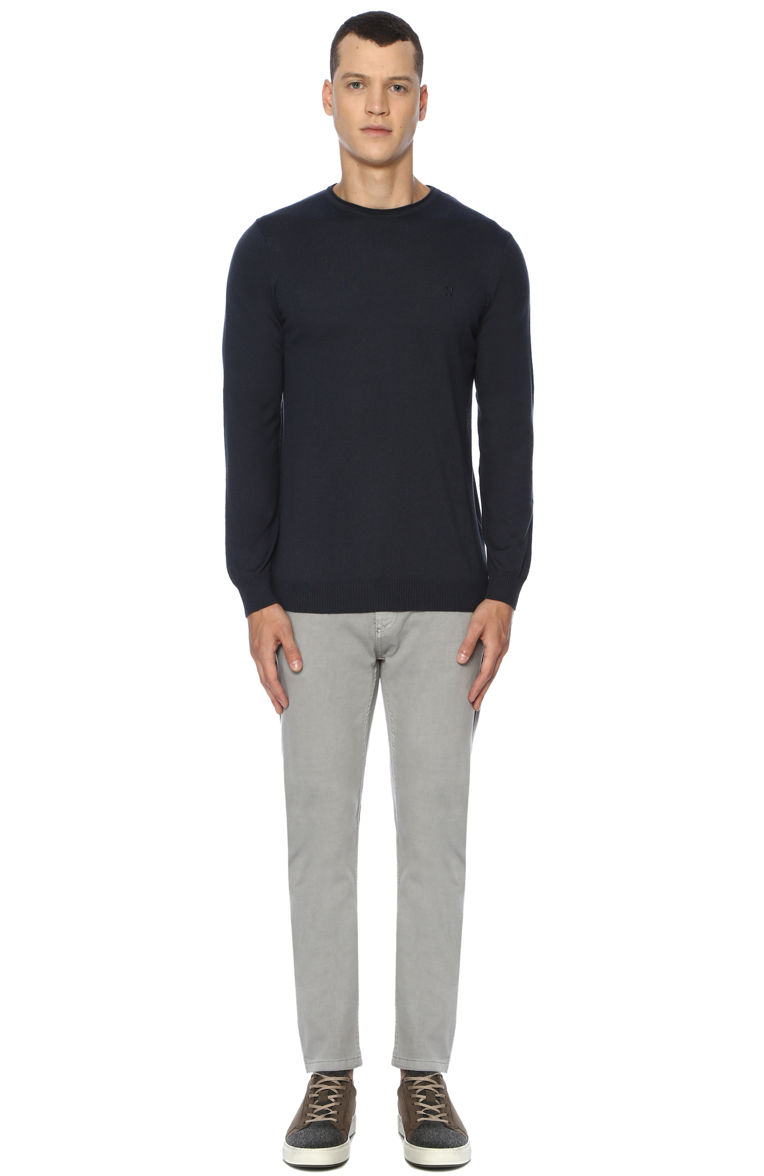 Dar Paça Açık Gri Casual Pantolon