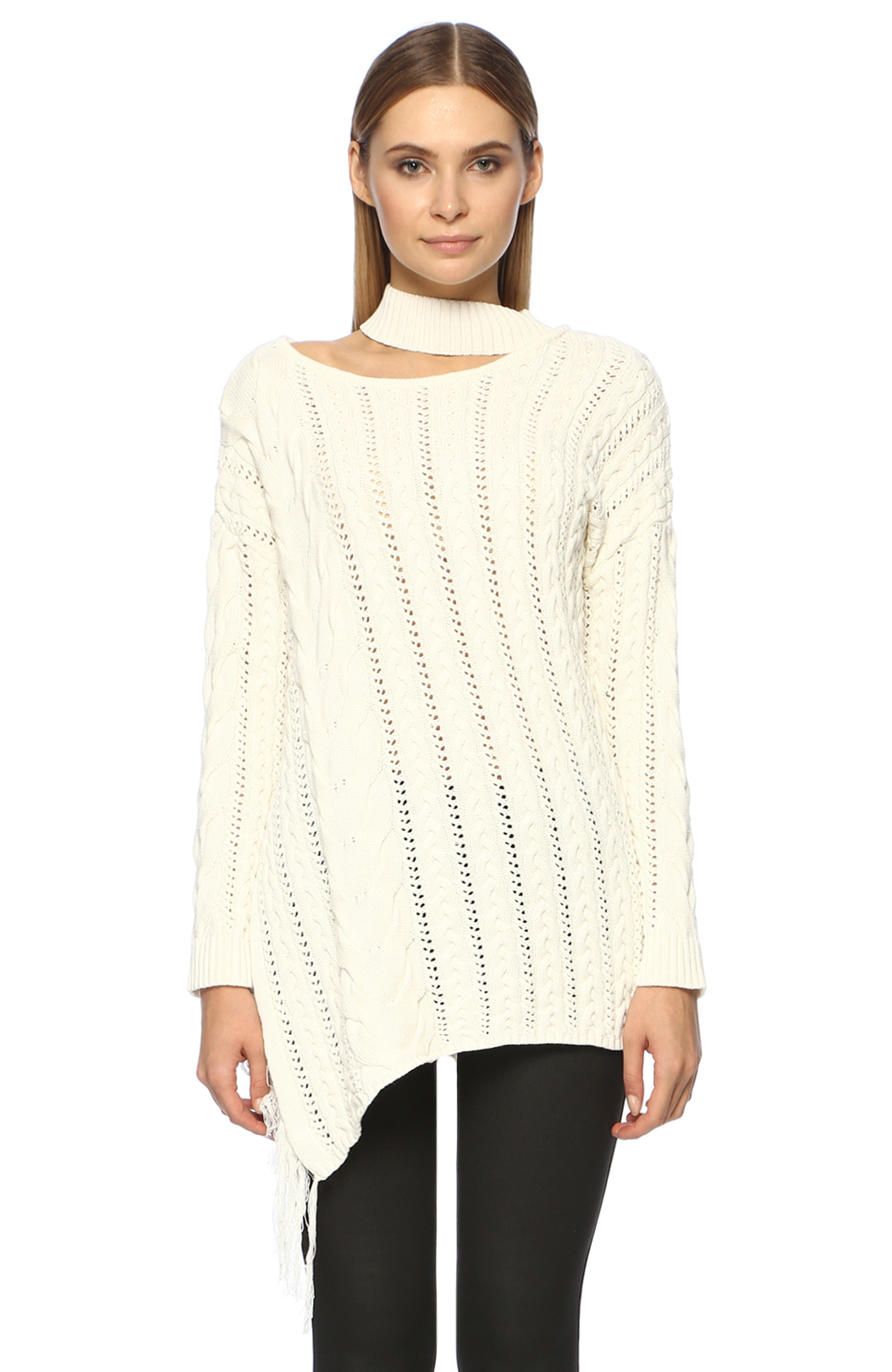 Püsküllü Saç Örgü Detaylı Ekru Püsküllü Saç Örgü Detaylı Ekru