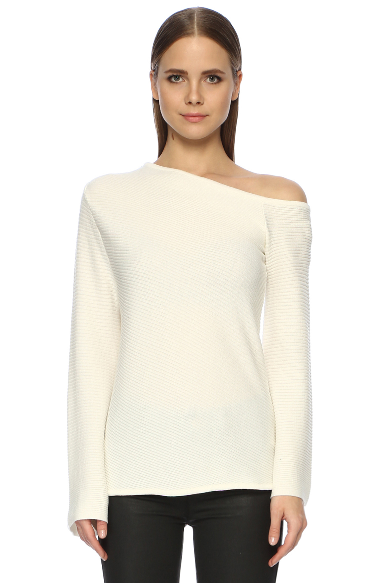 Kayık Yaka Ekru Kazak Kayık Yaka Ekru Kazak