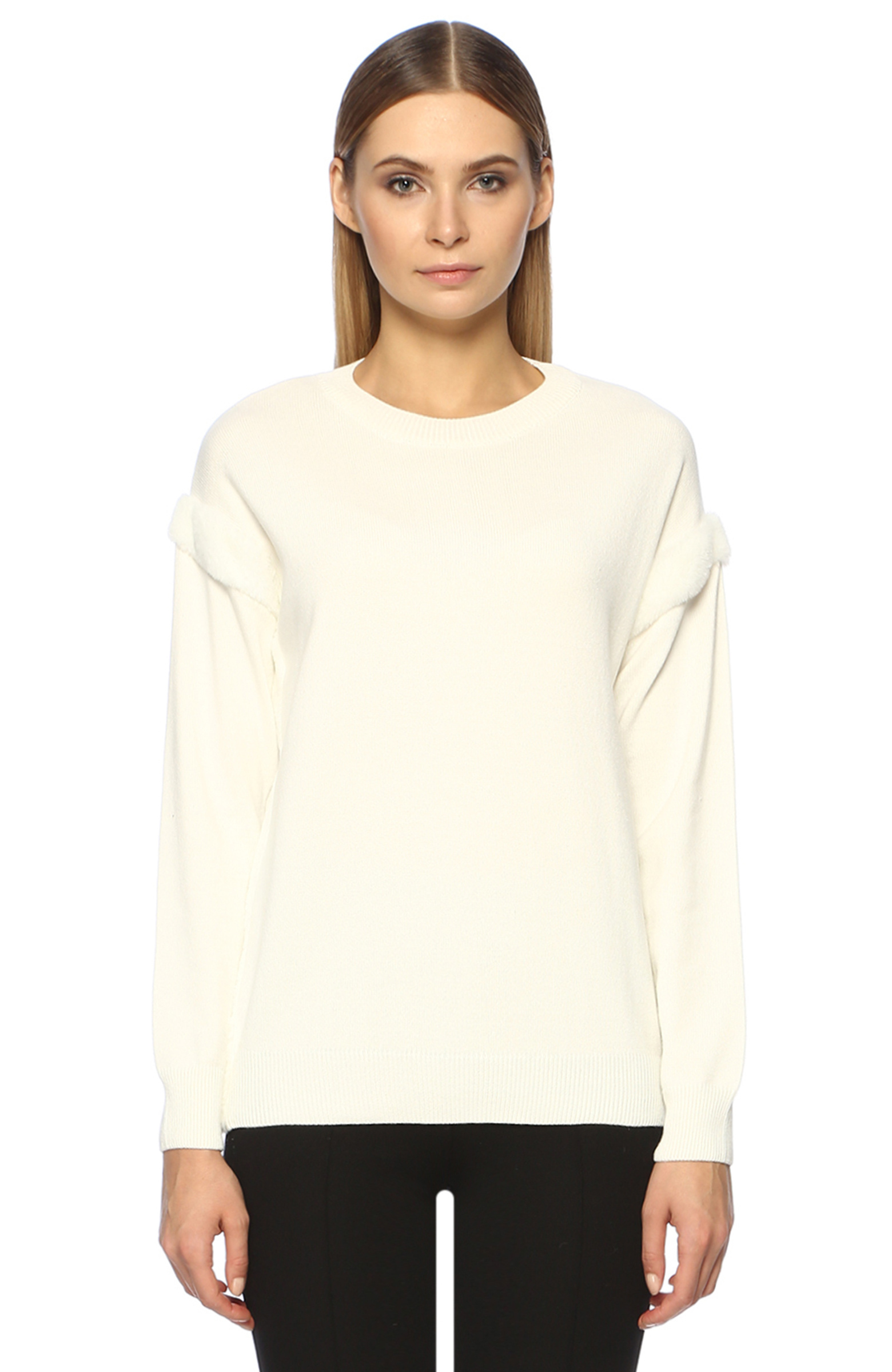 Bisiklet Yaka Ekru Triko