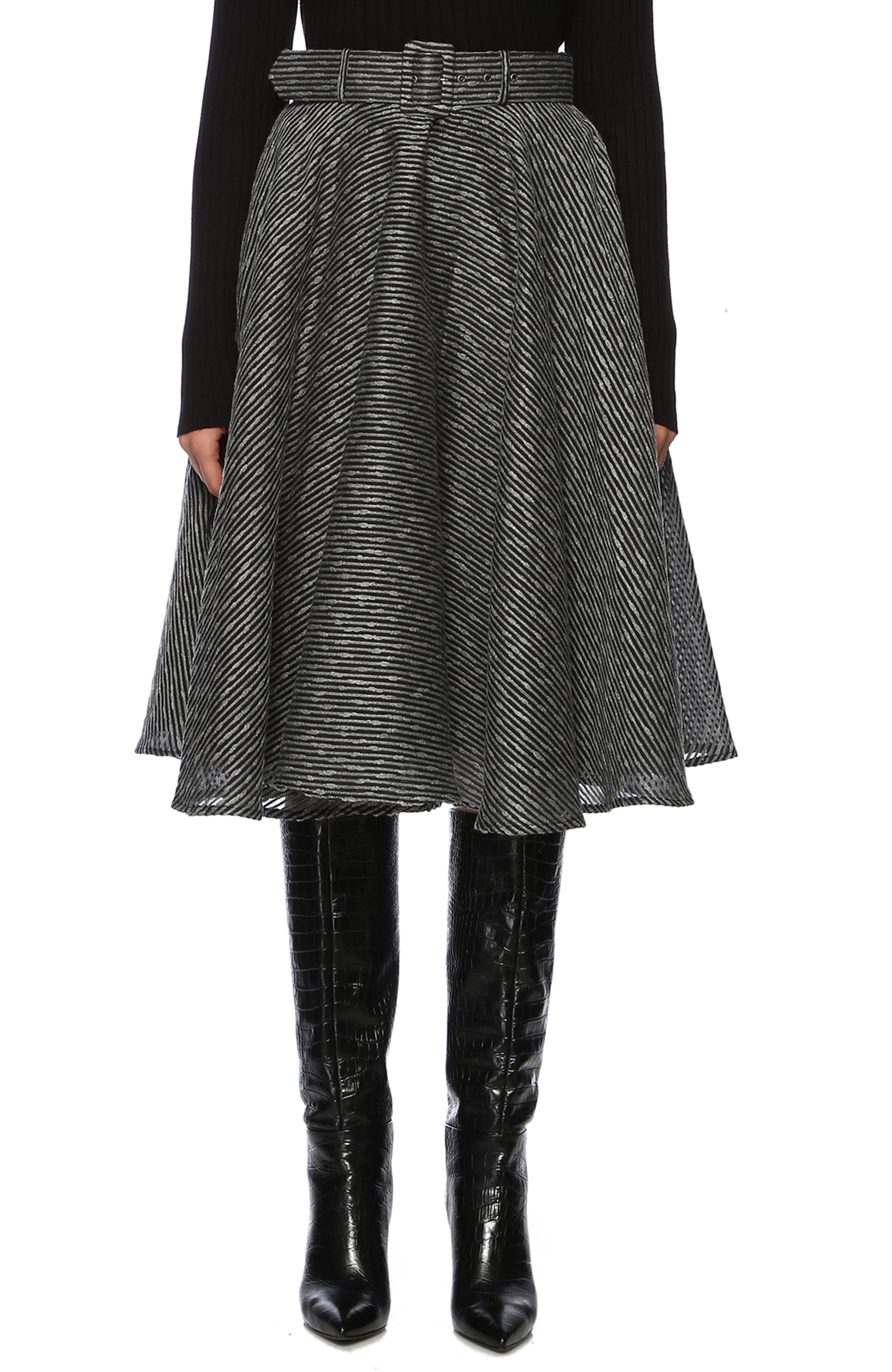 Çizgili Gri Melanj Etek