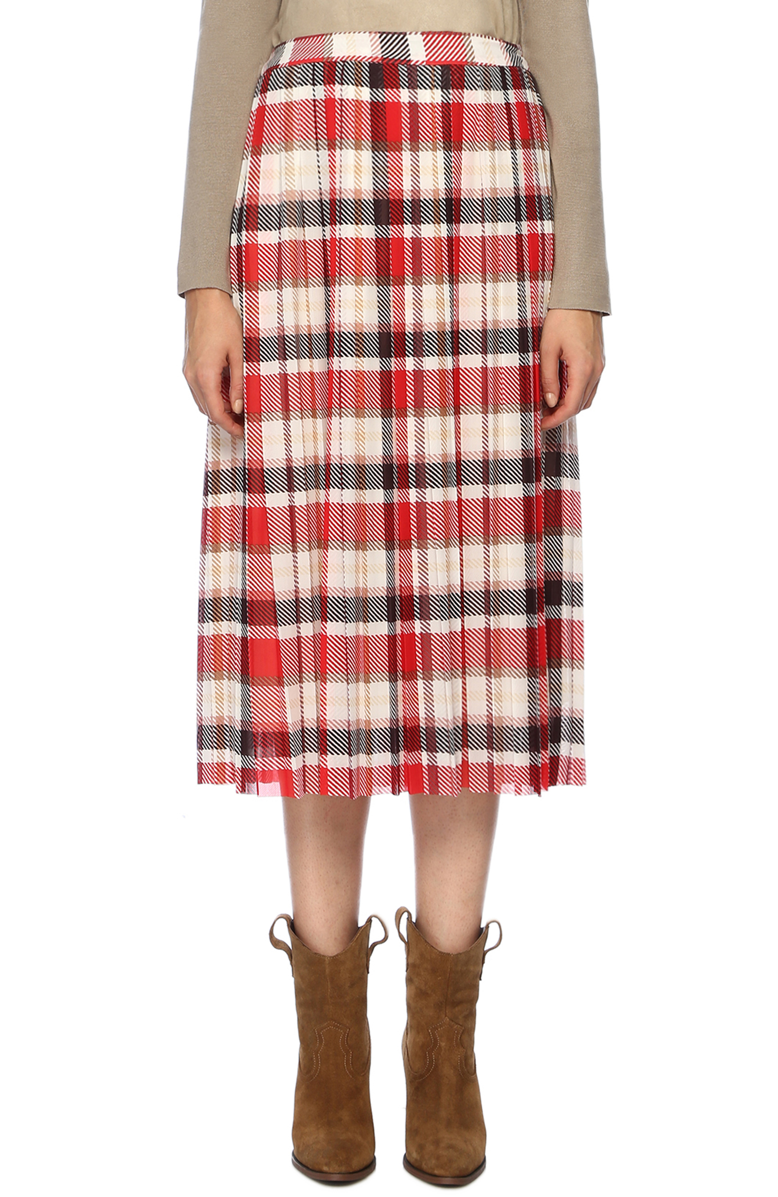 Midi Boy Kırmızı Ekose Pilise Etek Midi Boy Kırmızı Ekose Pilise Etek