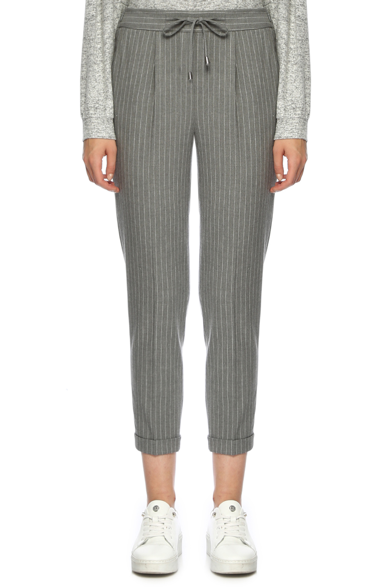 Çizgili Gri Melanj Pantolon