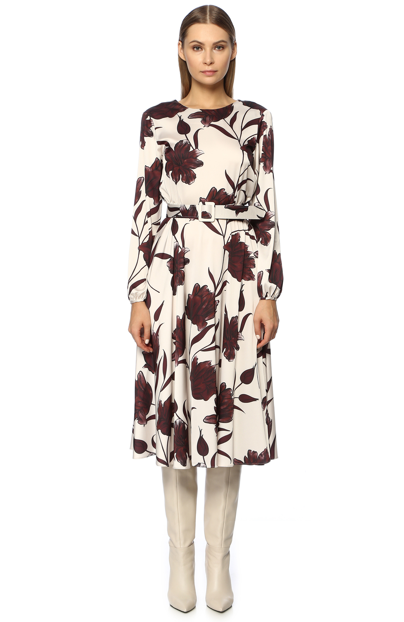 Midi Boy Bordo Çiçekli Elbise