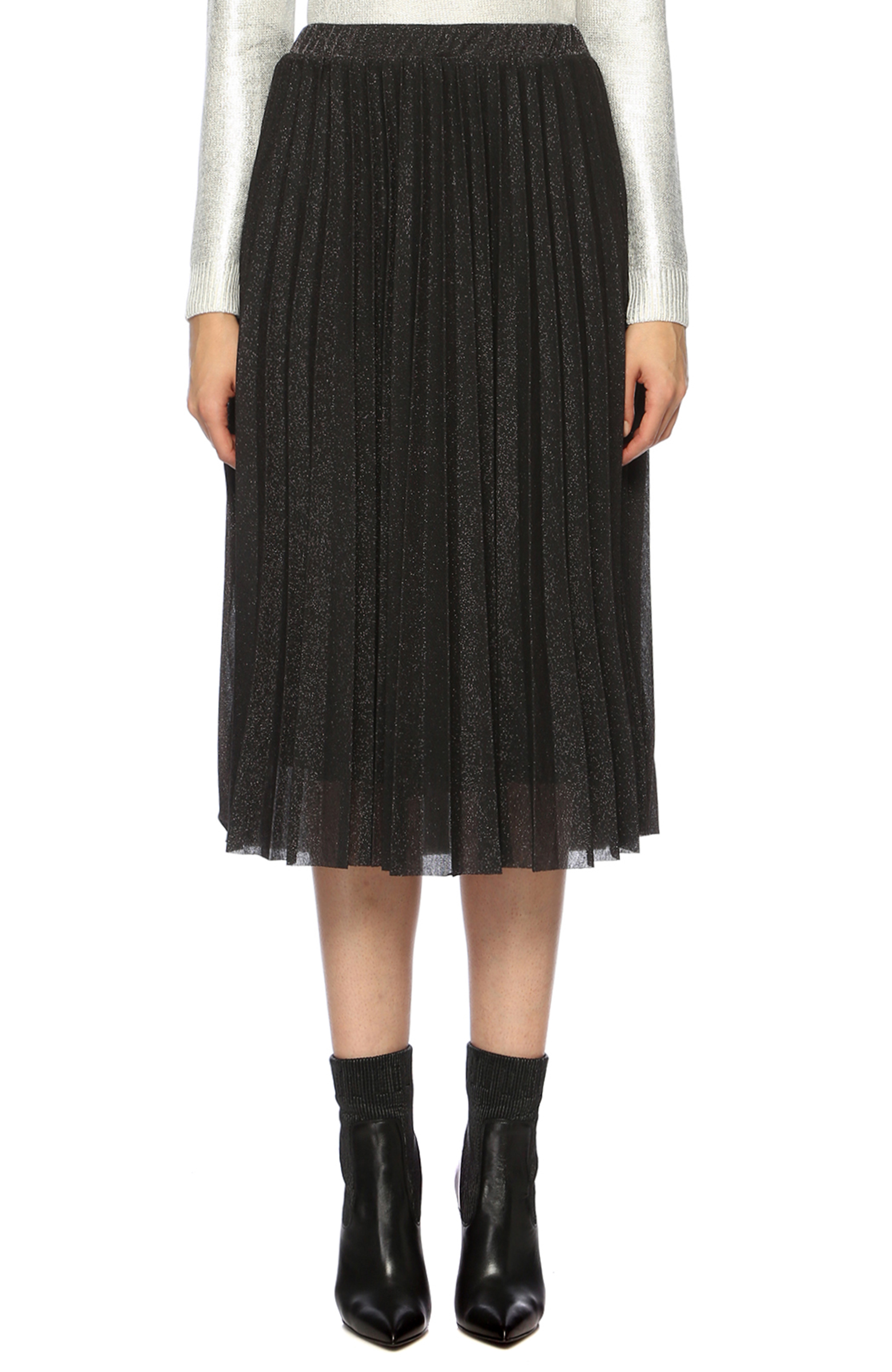 Midi Boy Siyah Pilise Etek