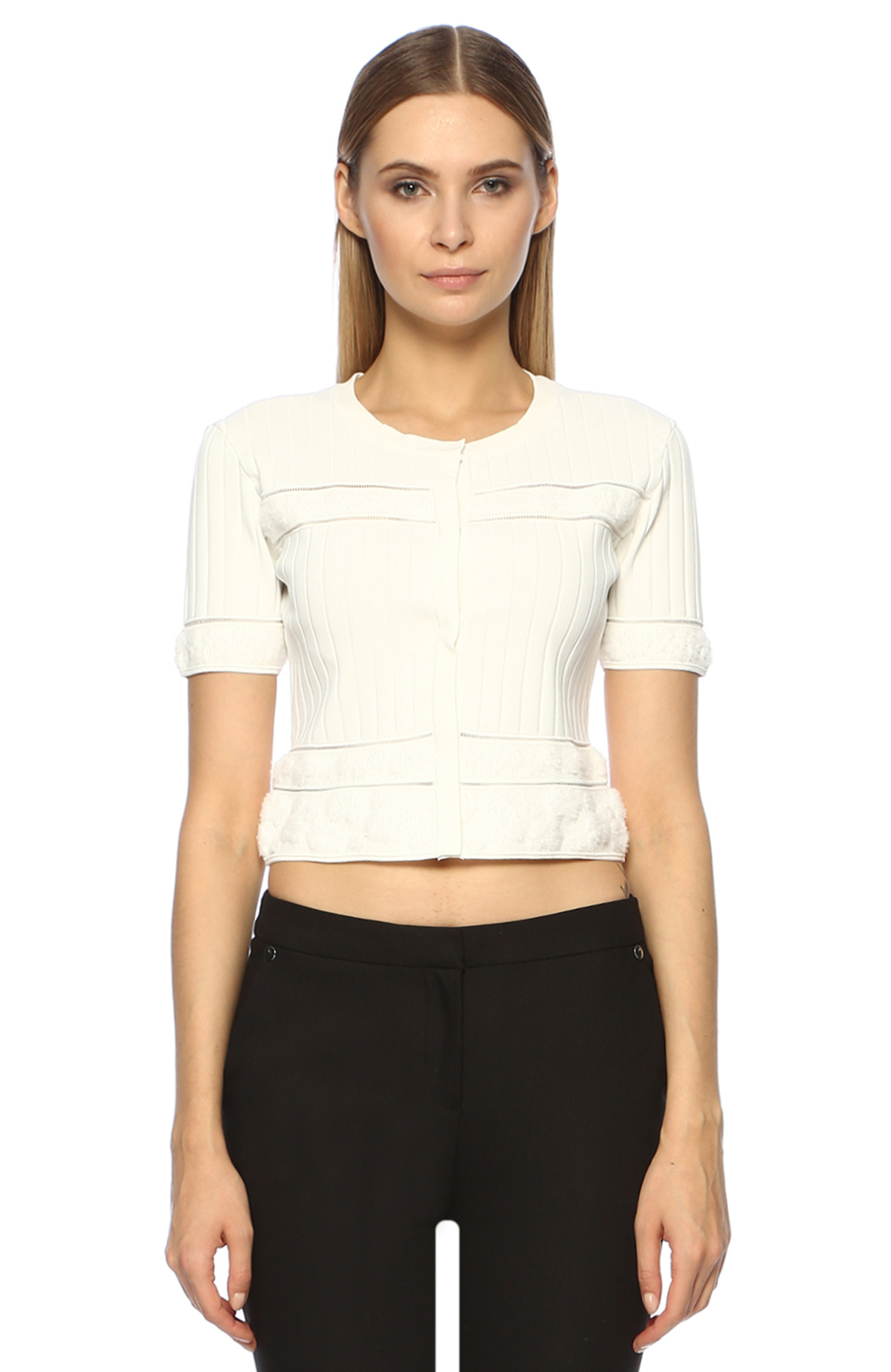 Bisiklet Yaka Ekru Triko