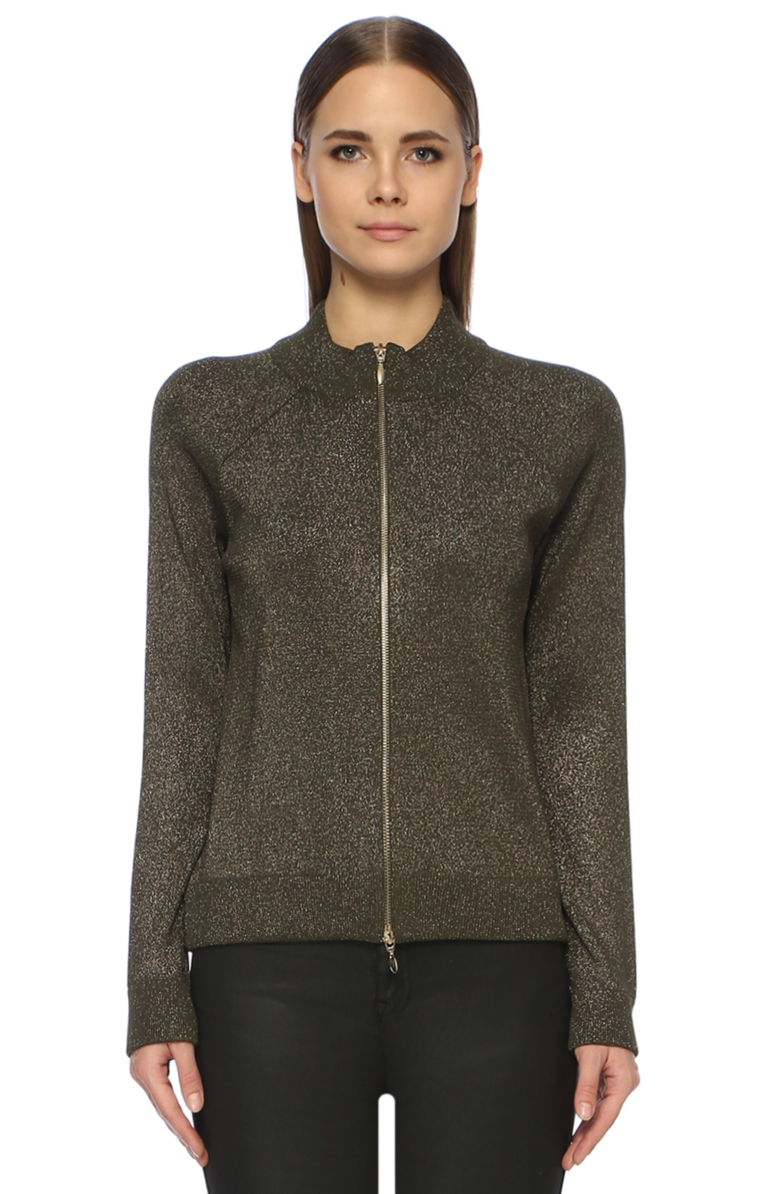 Simli Fermuar Kapamalı Hırka