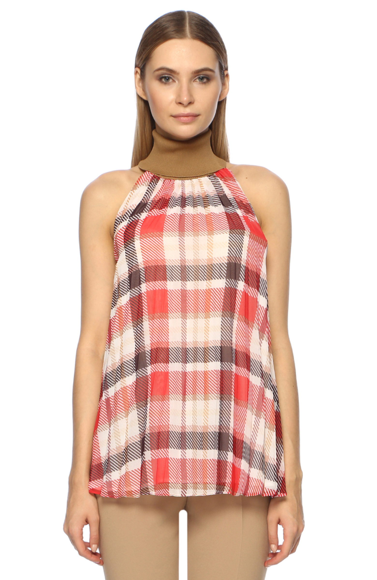 Kırmızı Ekose Pilise Bluz