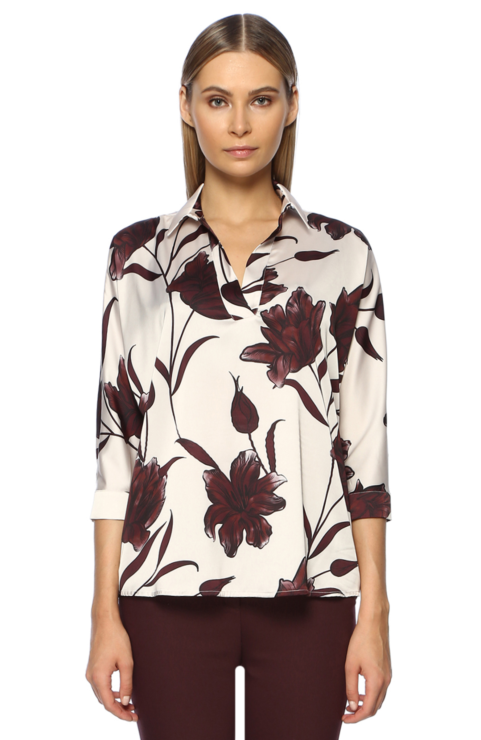 Regular Fit Bordo Desen Gömlek Regular Fit Bordo Desen Gömlek