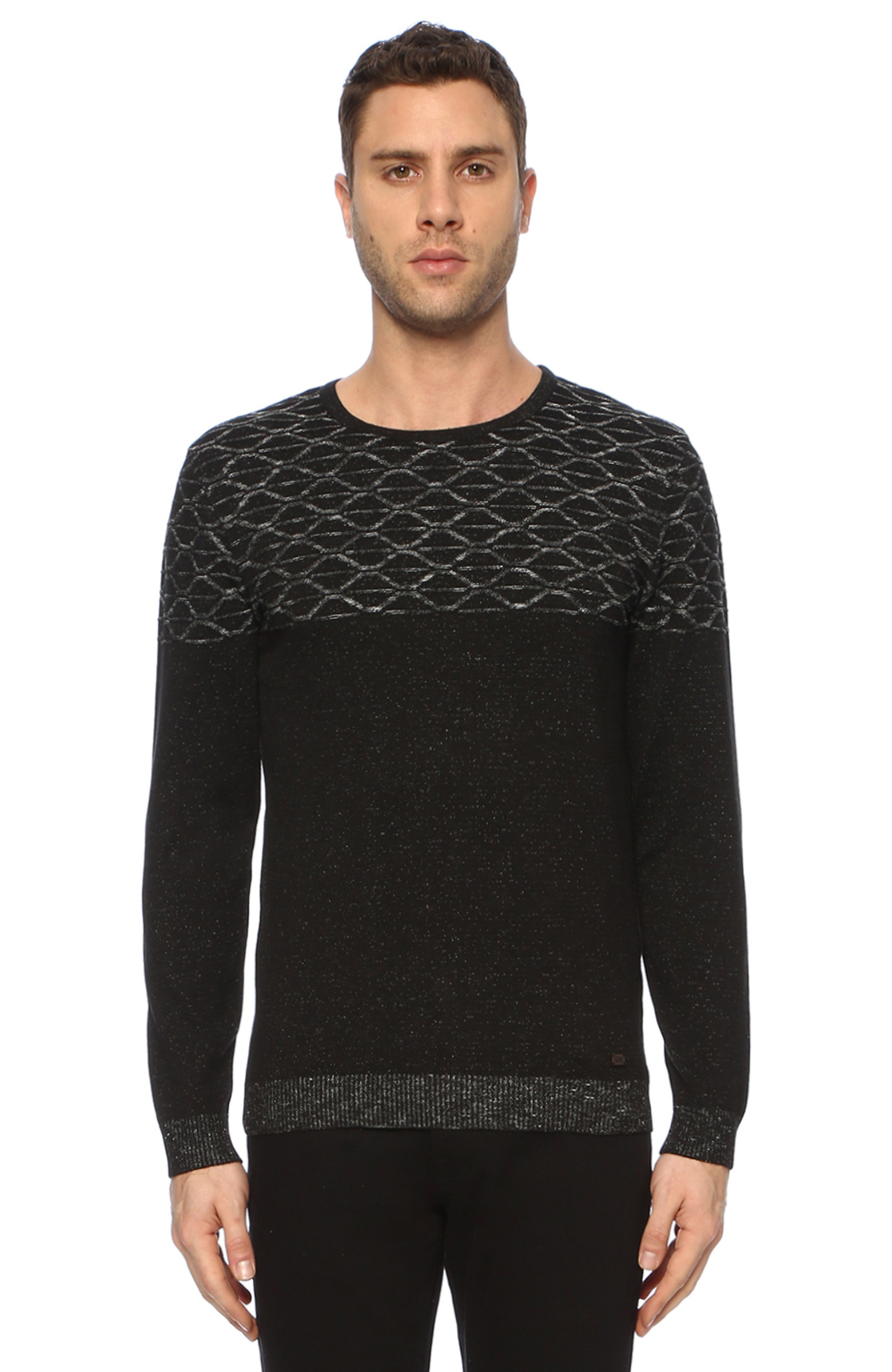 Jakarlı Slim Fit Siyah Kazak