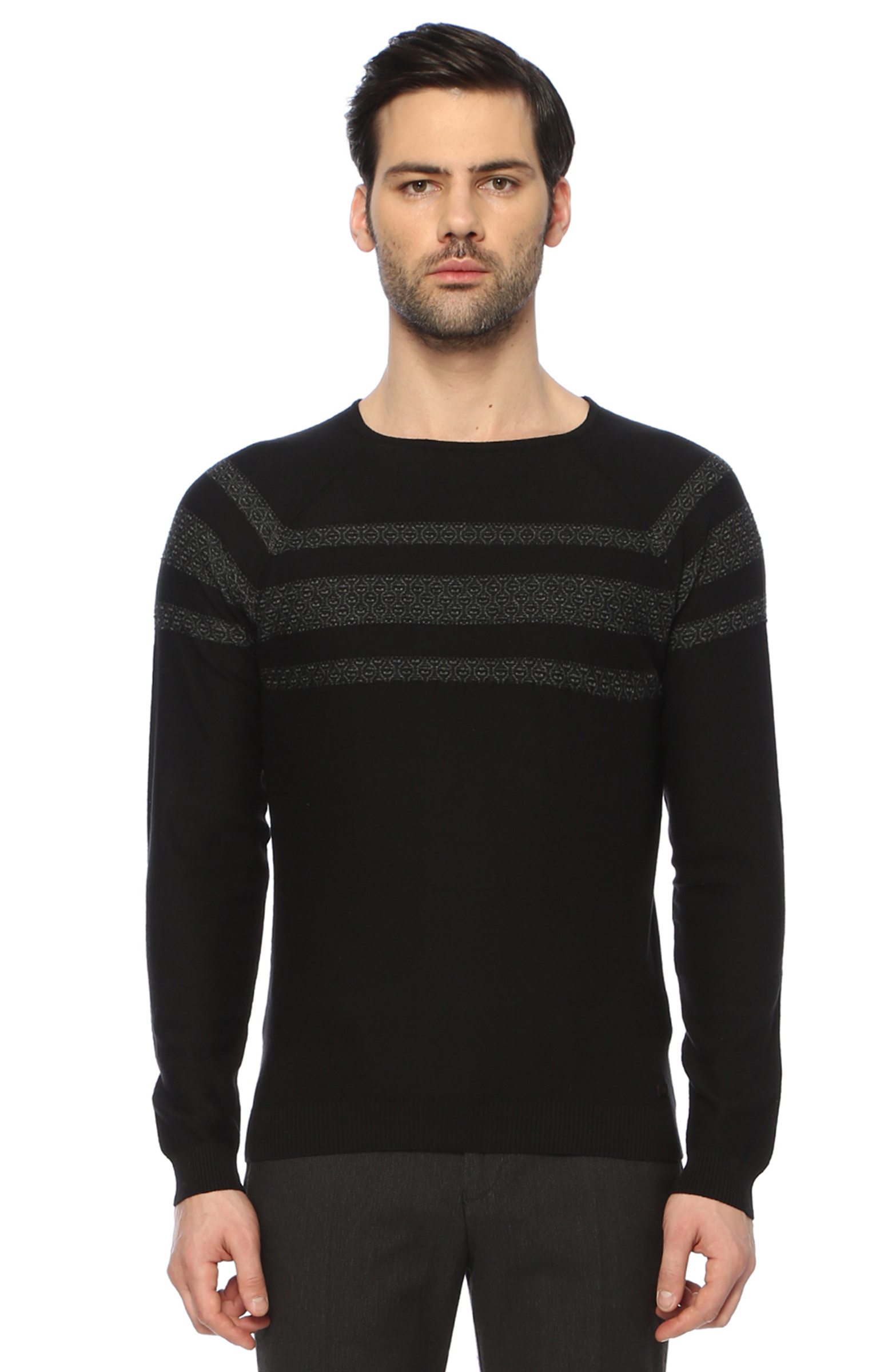 Jakarlı Siyah Gri Kazak