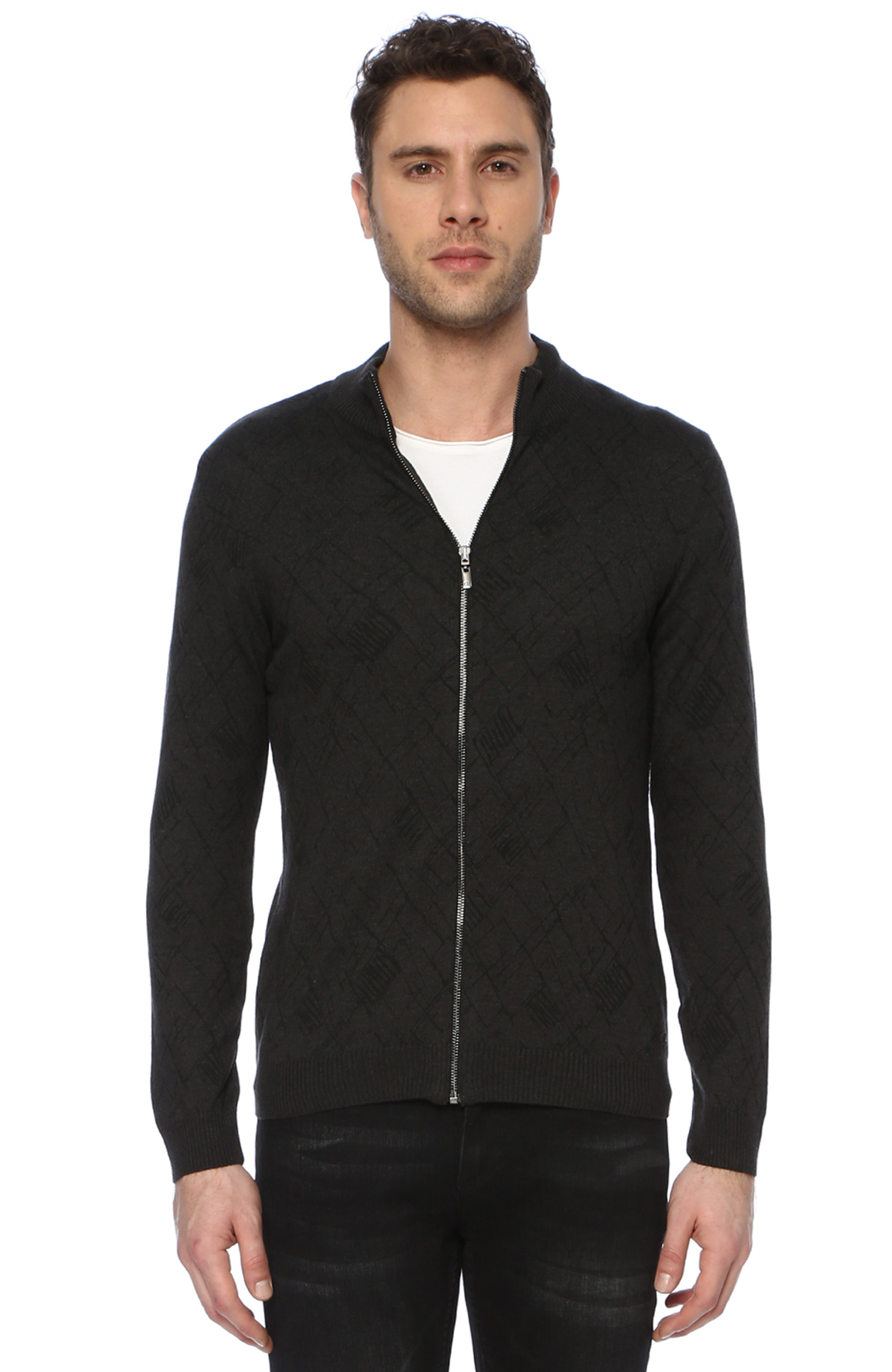 Baskılı Antrasit Triko Hırka