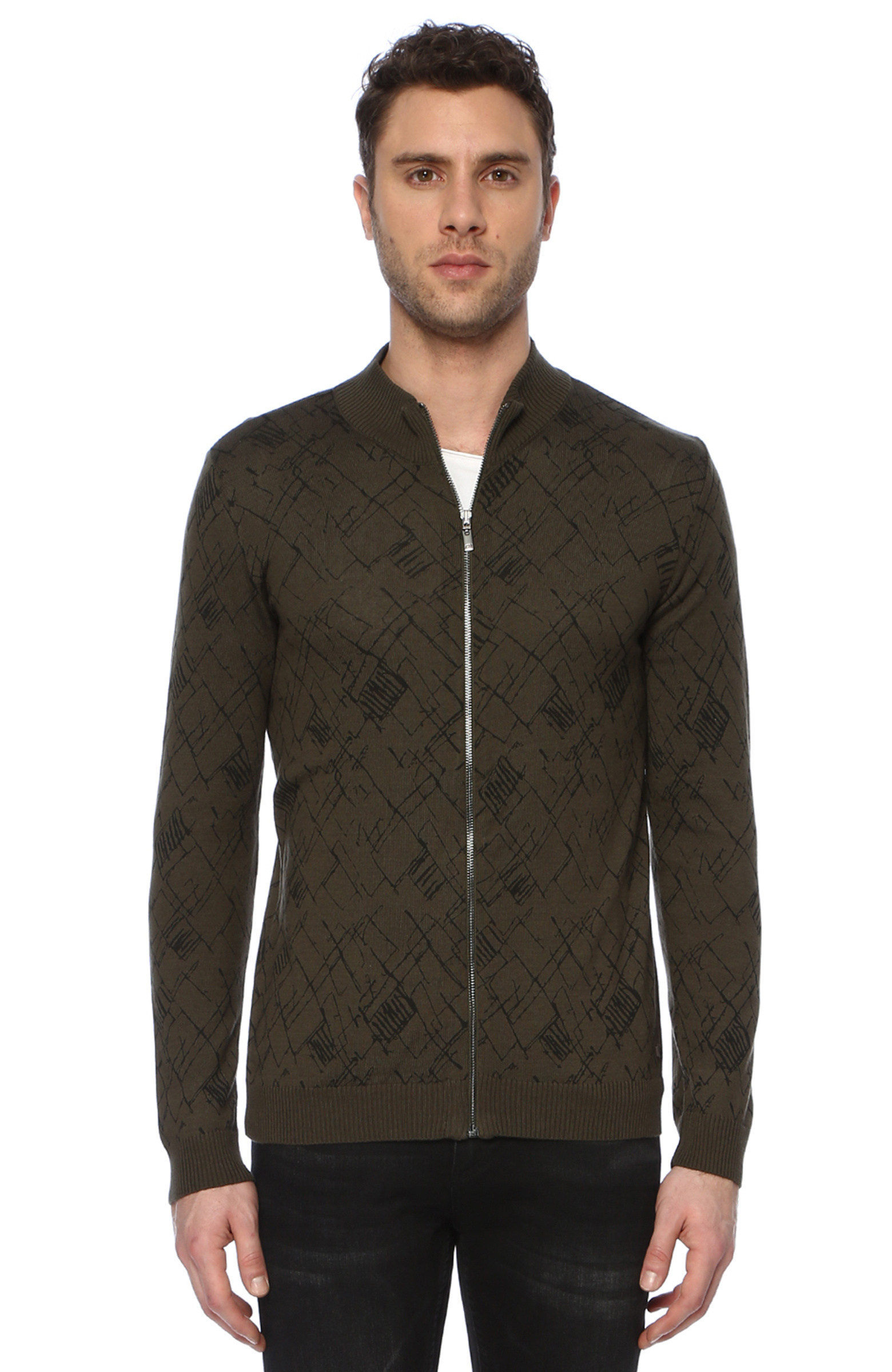 Baskılı Siyah Haki Triko Hırka