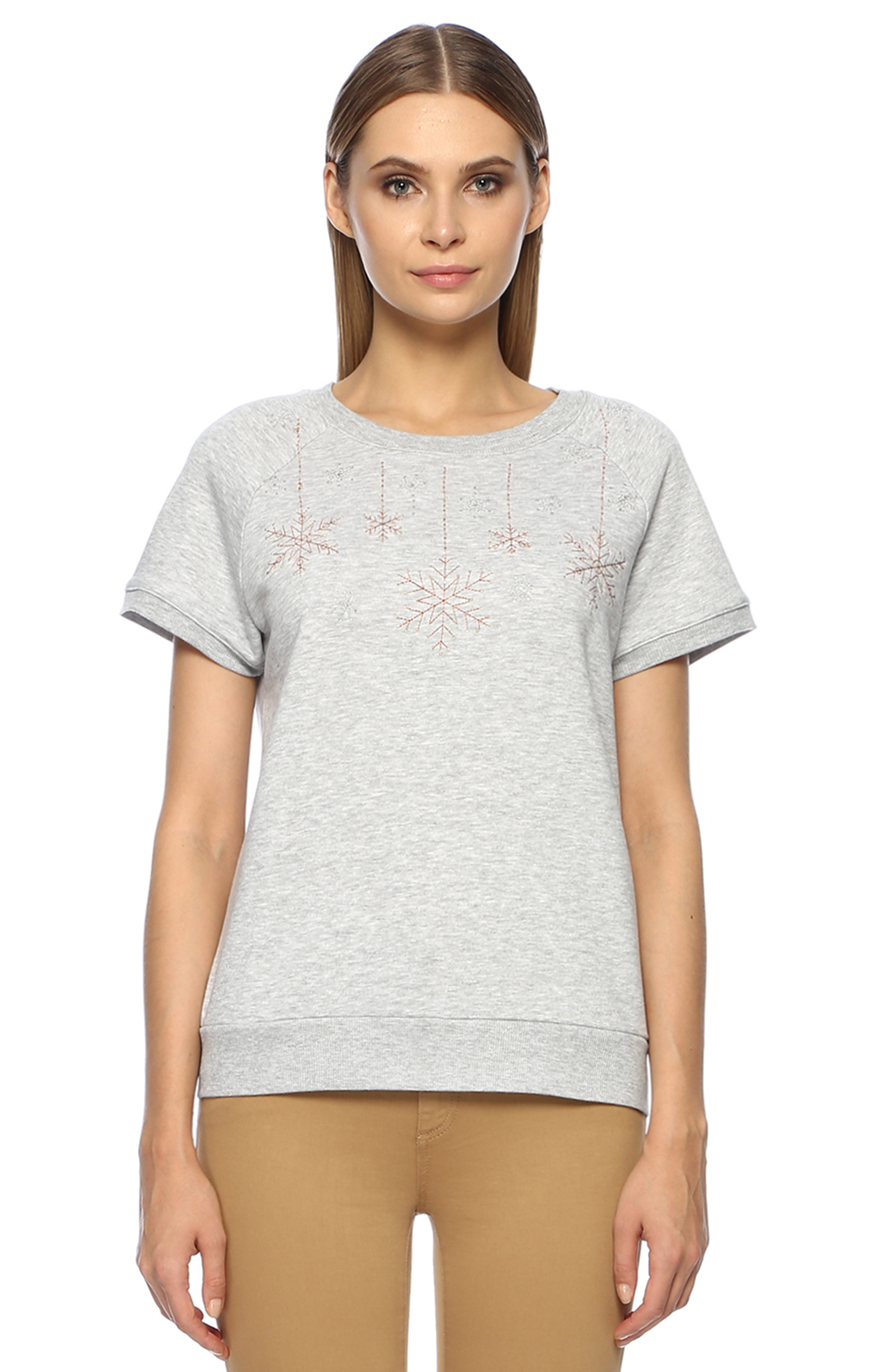 Basic Fit Gri Melanj Sweatshirt Basic Fit Gri Melanj Sweatshirt