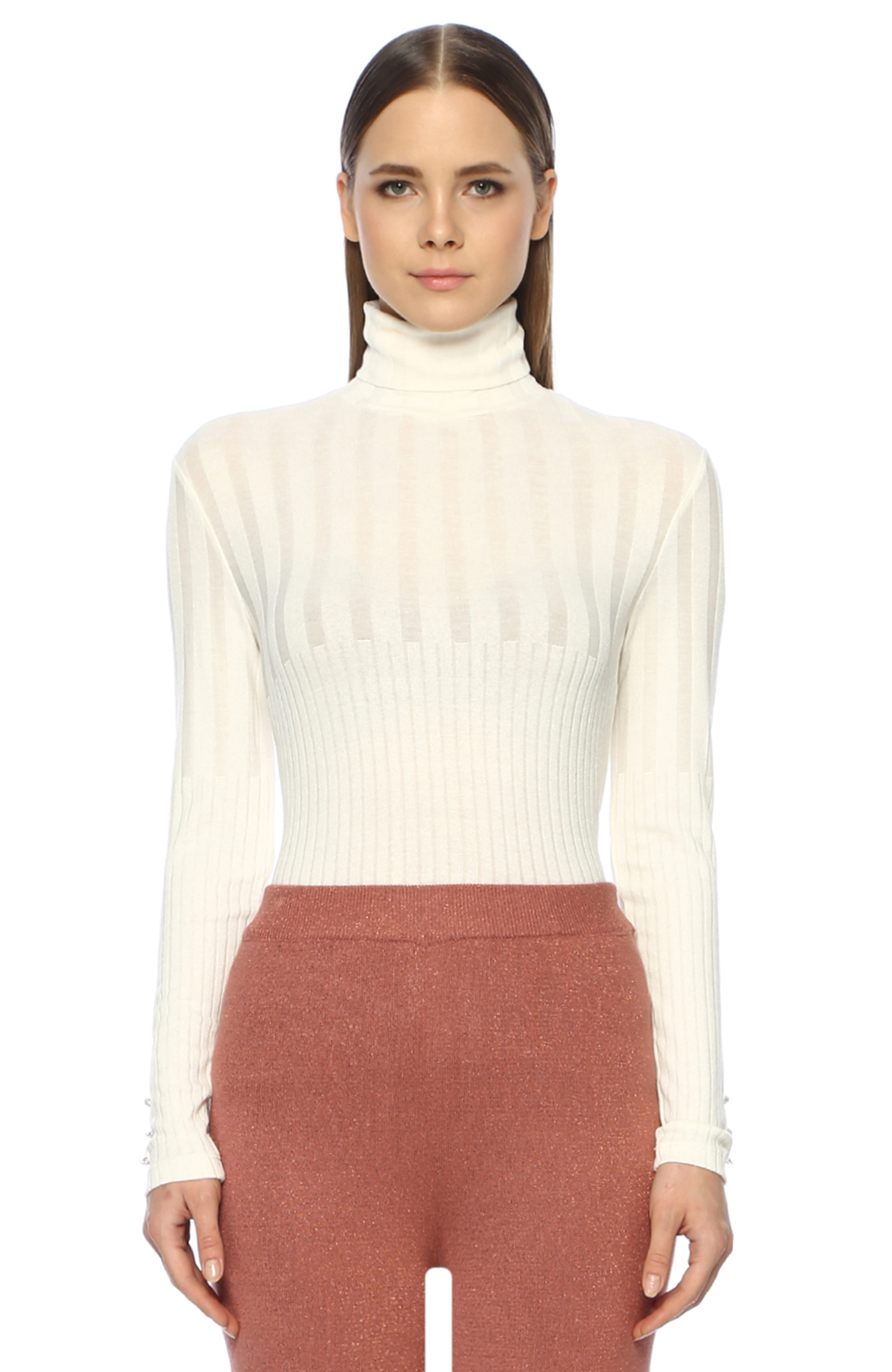 Balıkçı Yaka Ekru Kazak Balıkçı Yaka Ekru Kazak