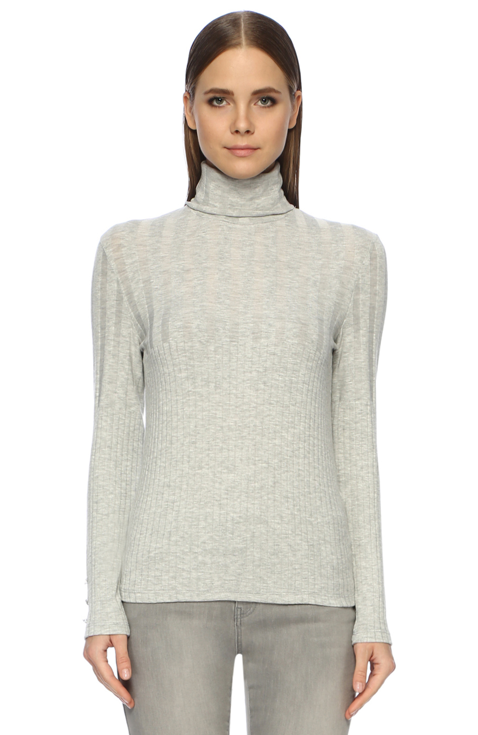 Balıkçı Yaka Gri Melanj Kazak