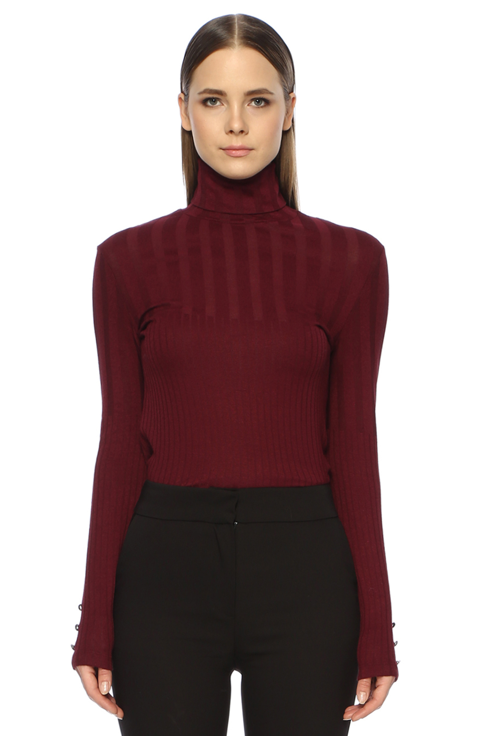 Balıkçı Yaka Bordo Kazak