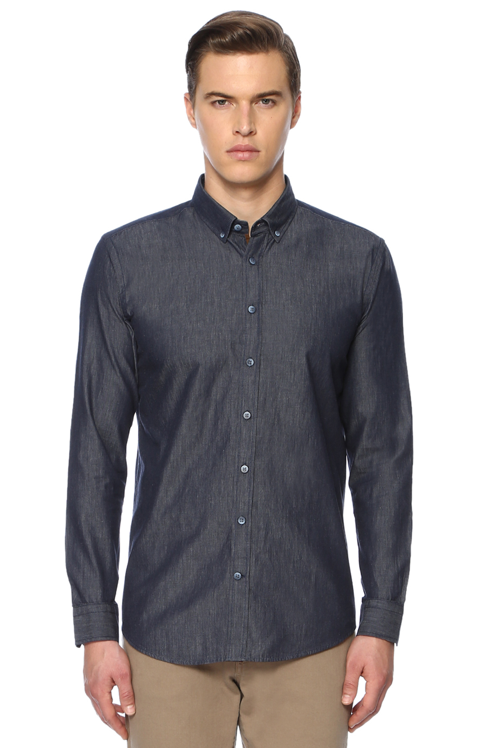 Slim Fit Lacivert Gömlek