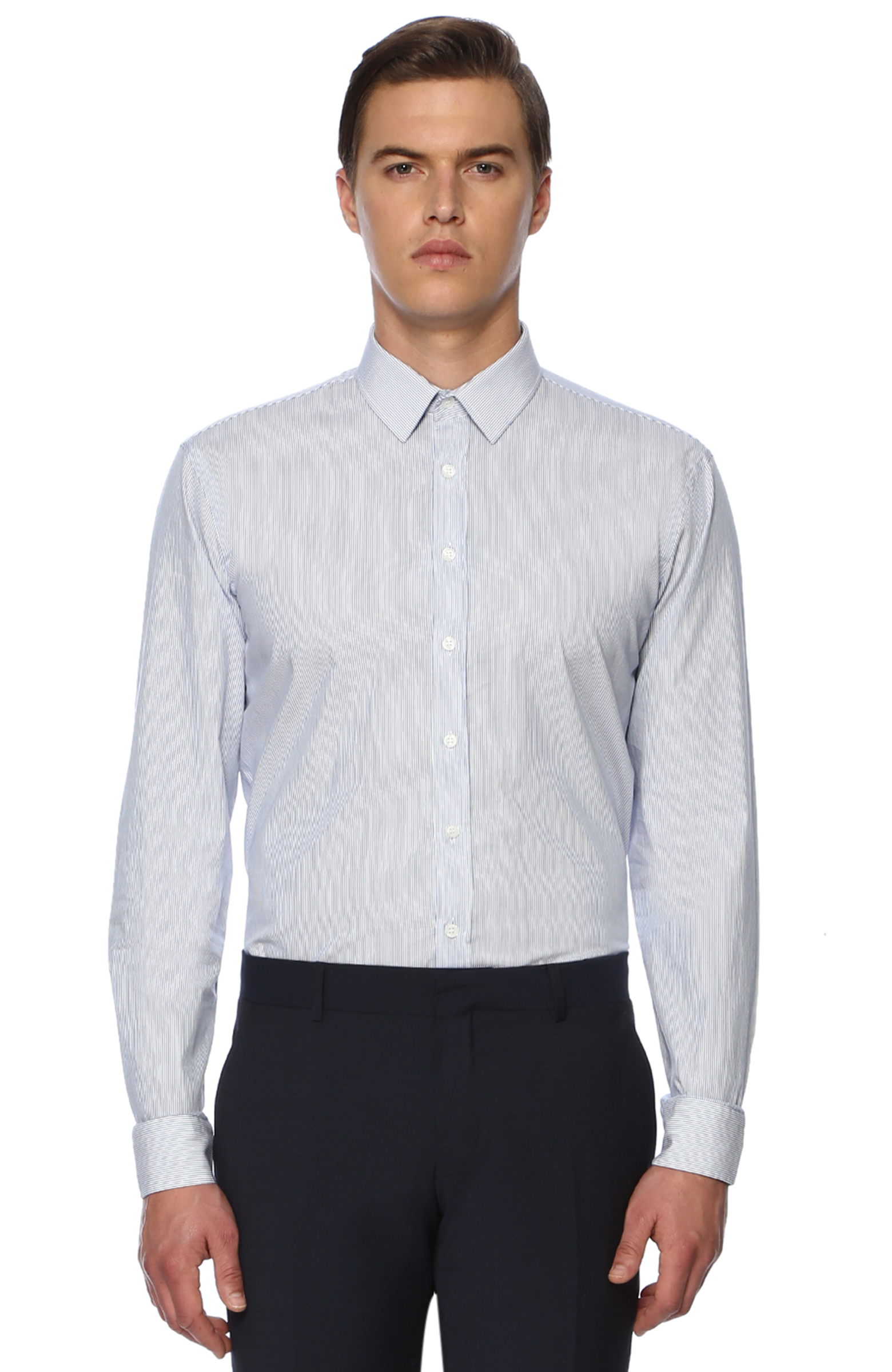 Balenli Uzun Kol Lacivert-beyaz Gömlek Balenli Uzun Kol Lacivert-beyaz Gömlek