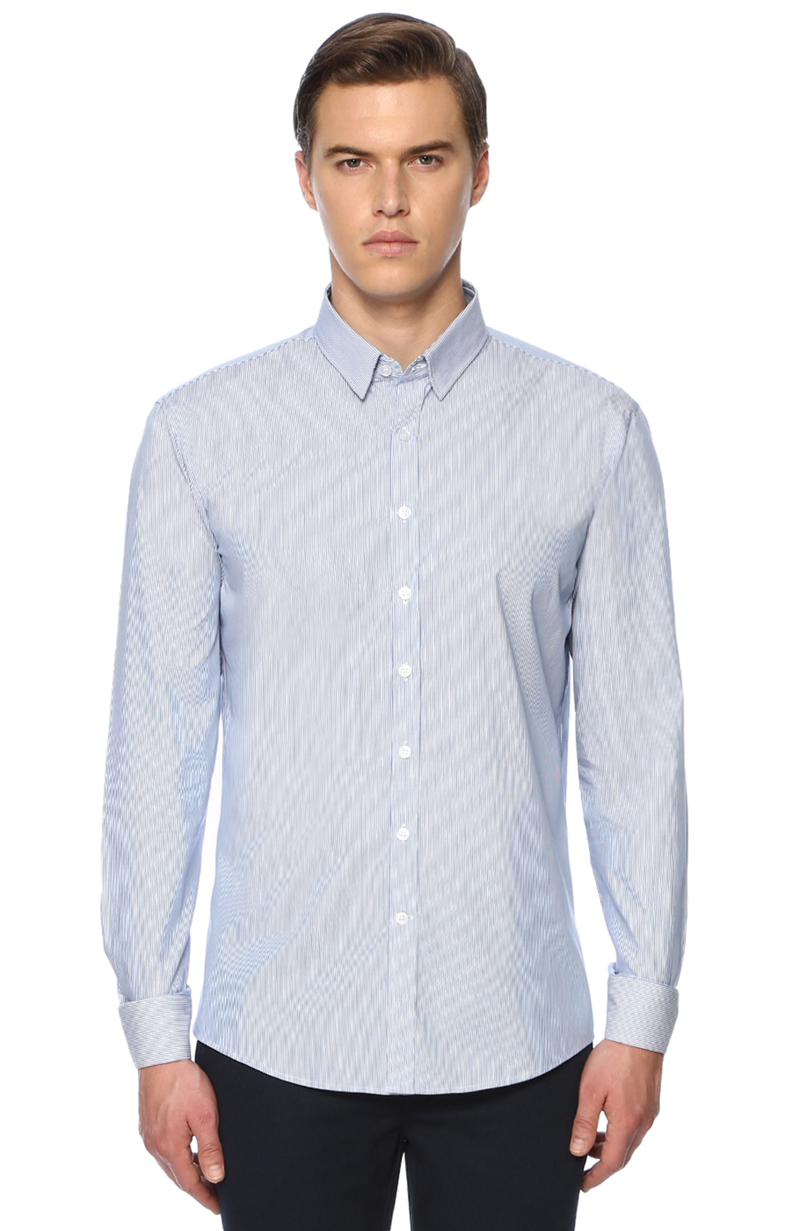 Çizgili Lacivert-beyaz Gömlek