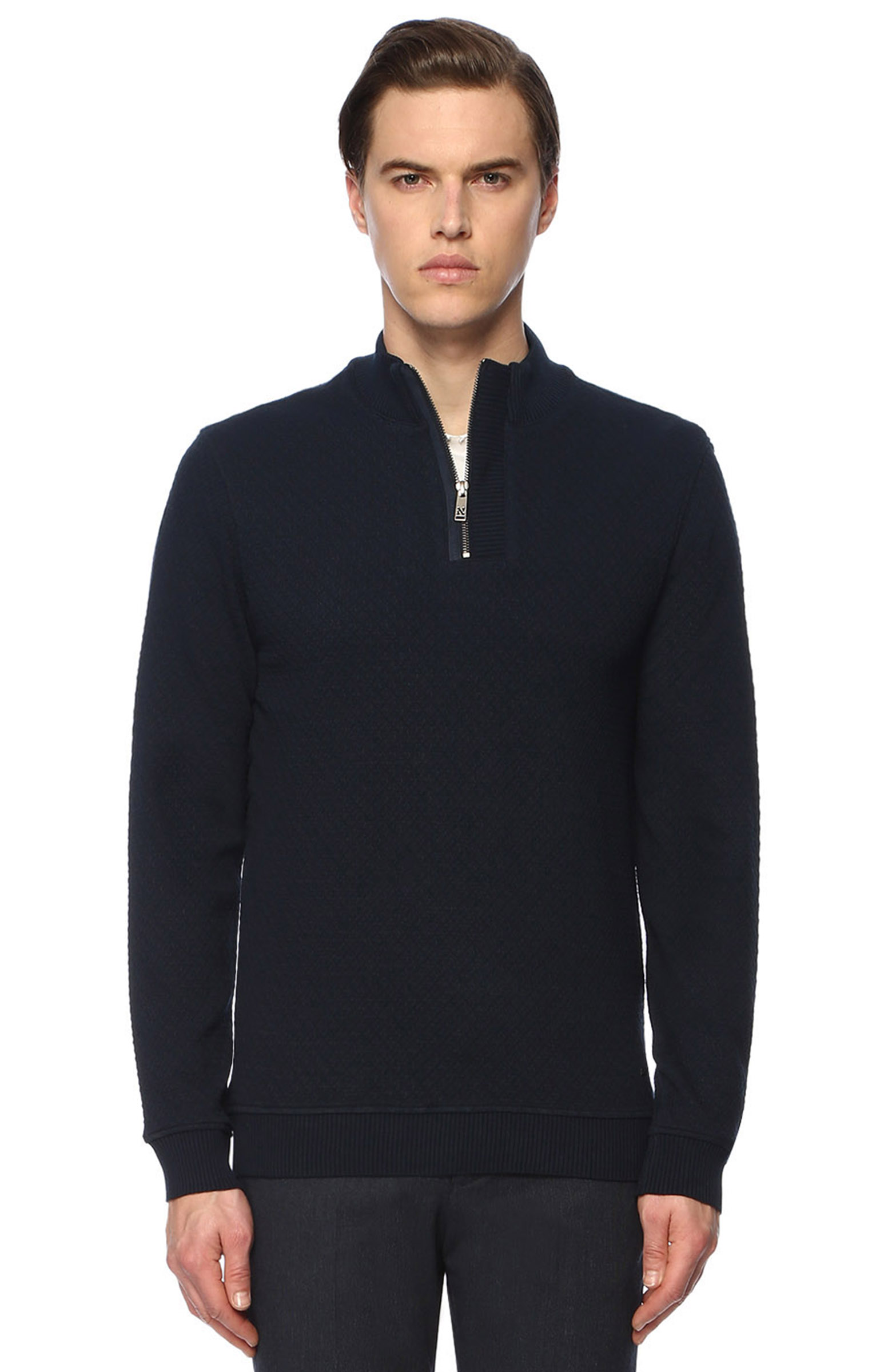 Jakarlı Slim Fit Lacivert Sweatshirt Jakarlı Slim Fit Lacivert Sweatshirt