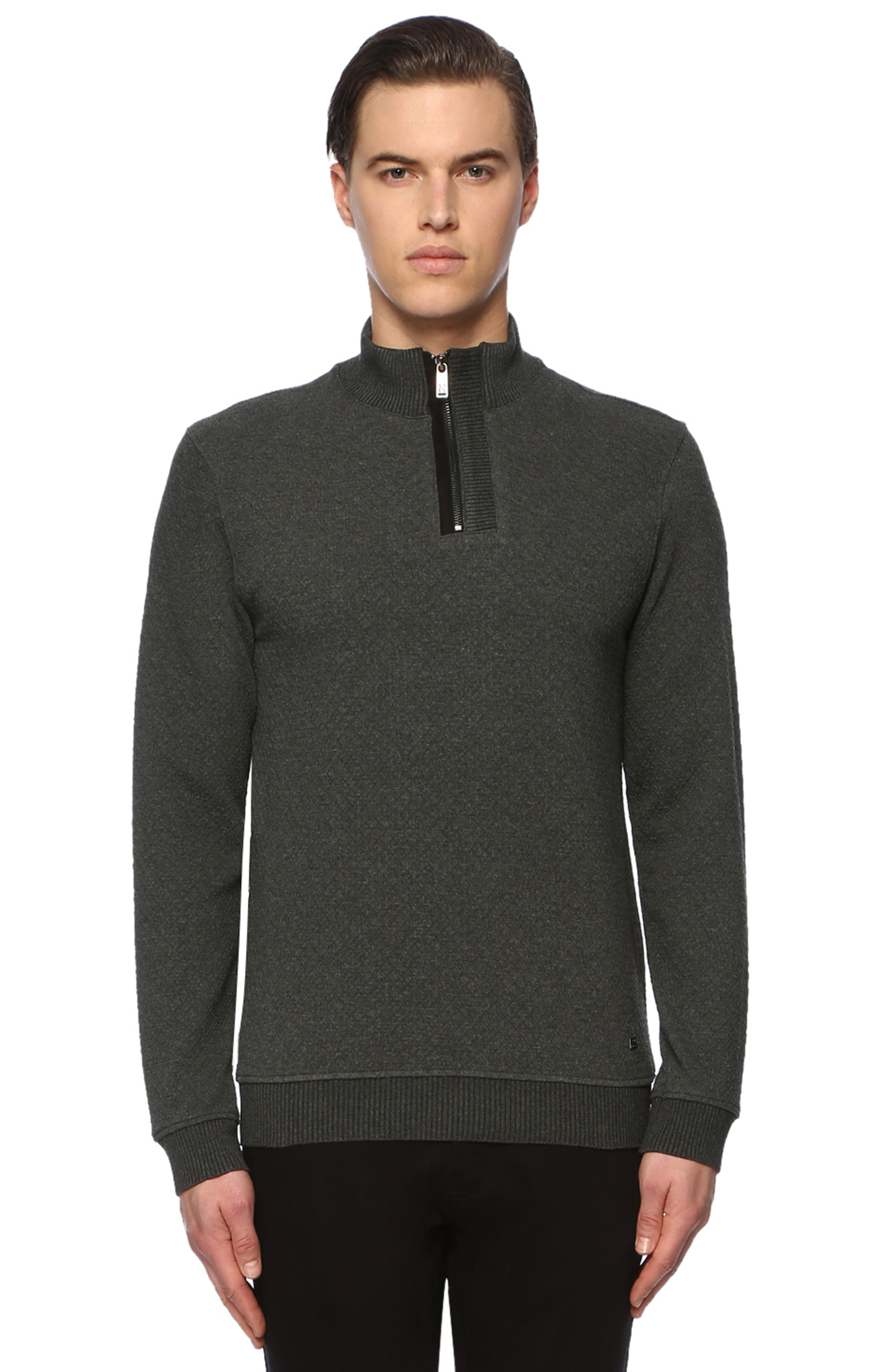 Jakarlı Slim Fit Antrasit Sweatshirt Jakarlı Slim Fit Antrasit Sweatshirt