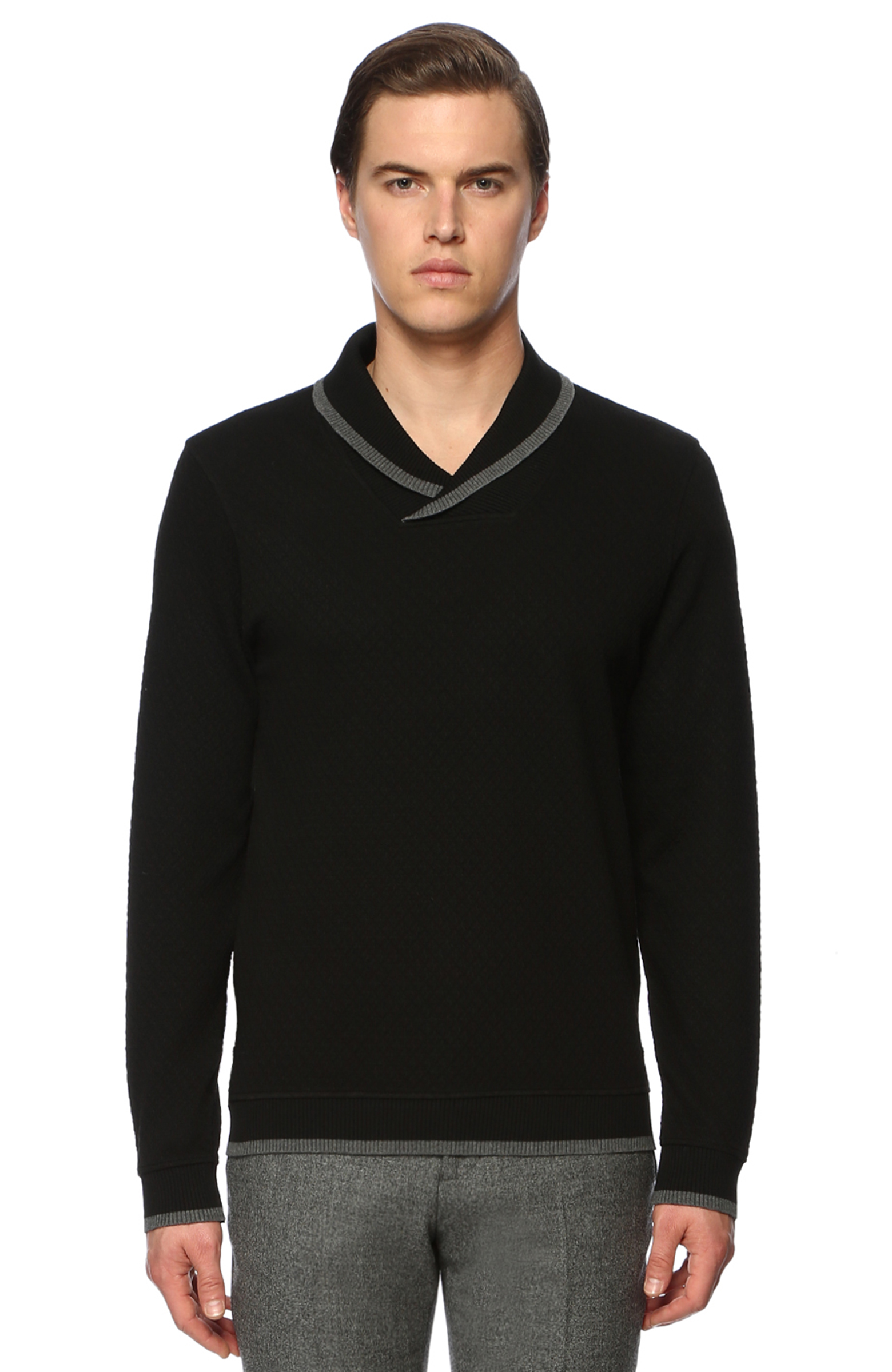 Jakarlı Slim Fit Siyah Sweatshirt Jakarlı Slim Fit Siyah Sweatshirt