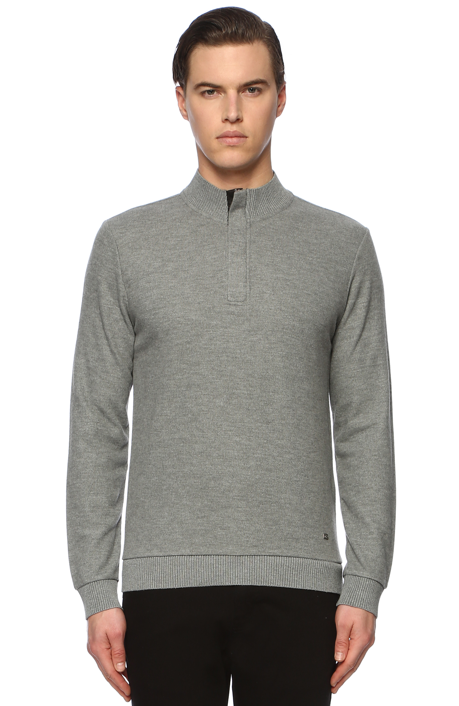 Slim Fit Gri Melanj Sweatshirt Slim Fit Gri Melanj Sweatshirt