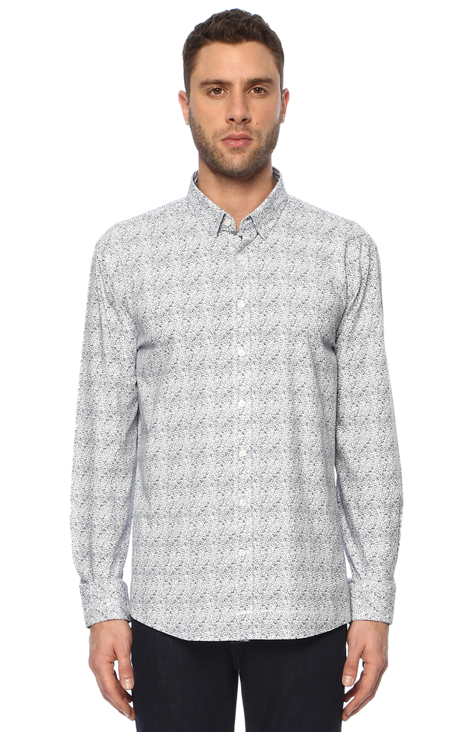 Slim Fit Lacivert-Beyaz Gömlek