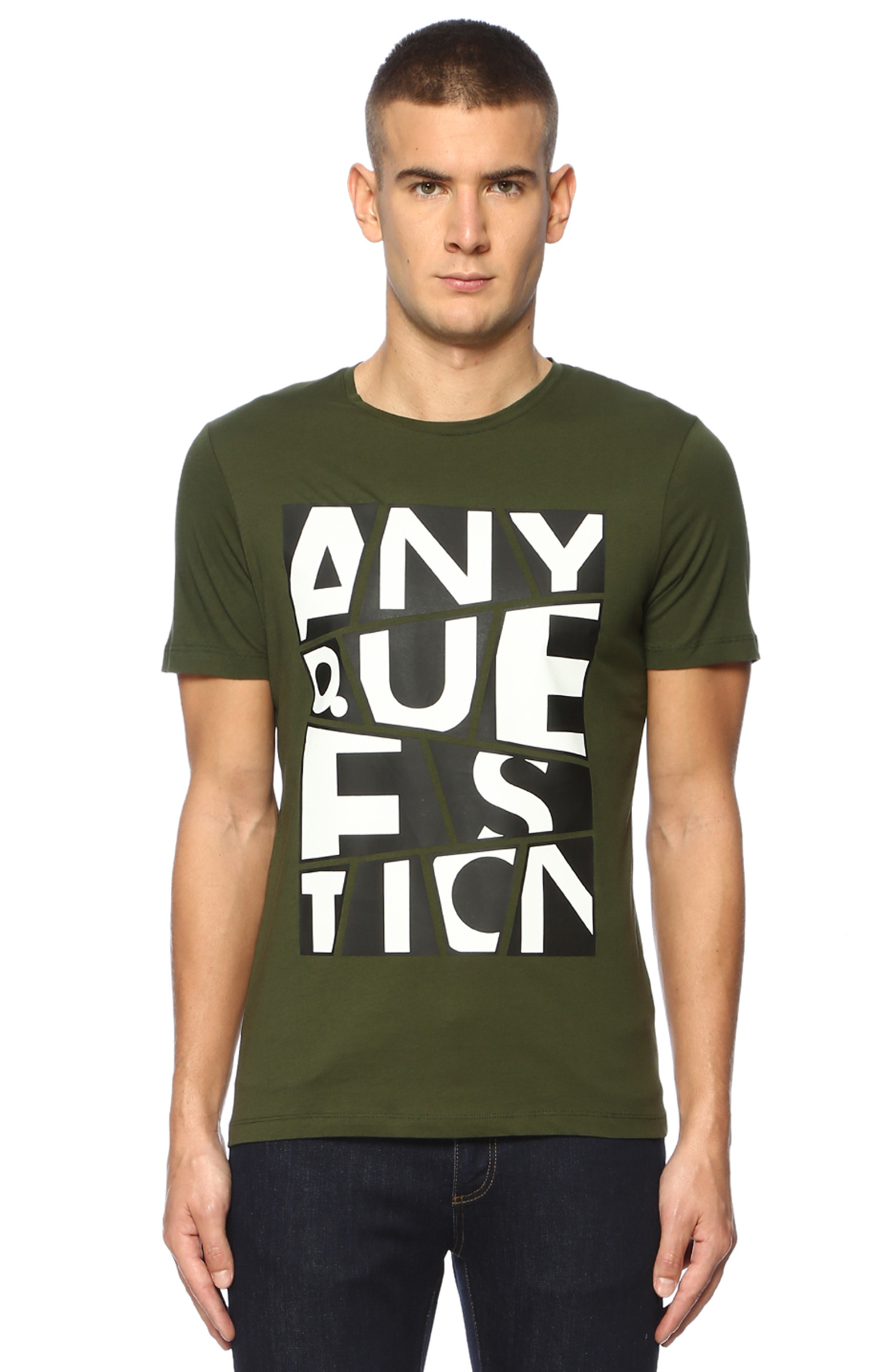 Bisiklet Yaka Haki Tshirt