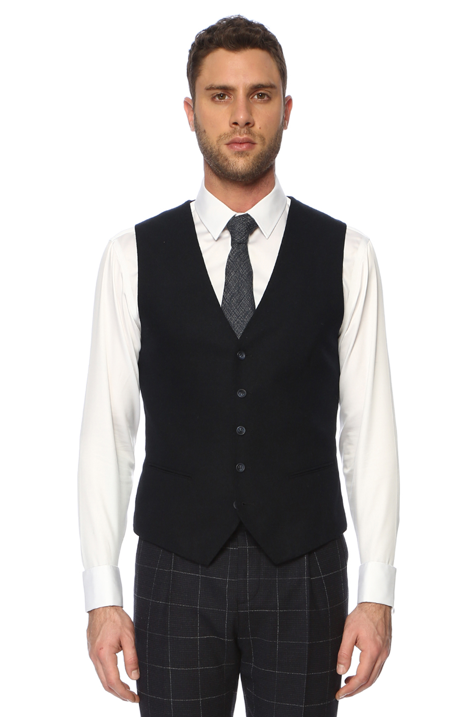 V Yaka Lacivert Yelek