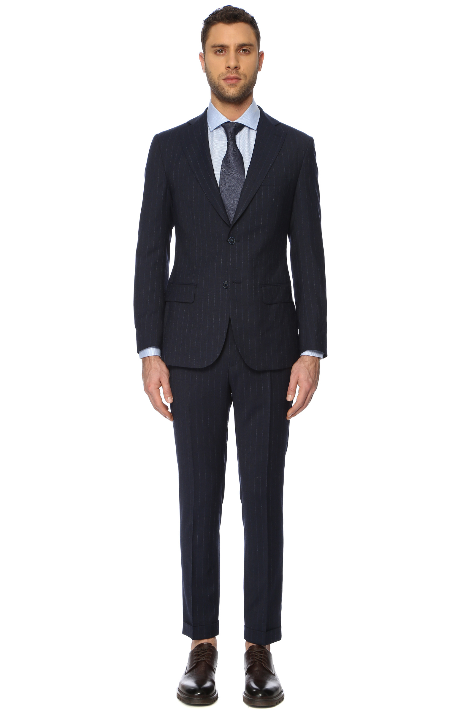 Çizgili Lacivert Takım Elbise