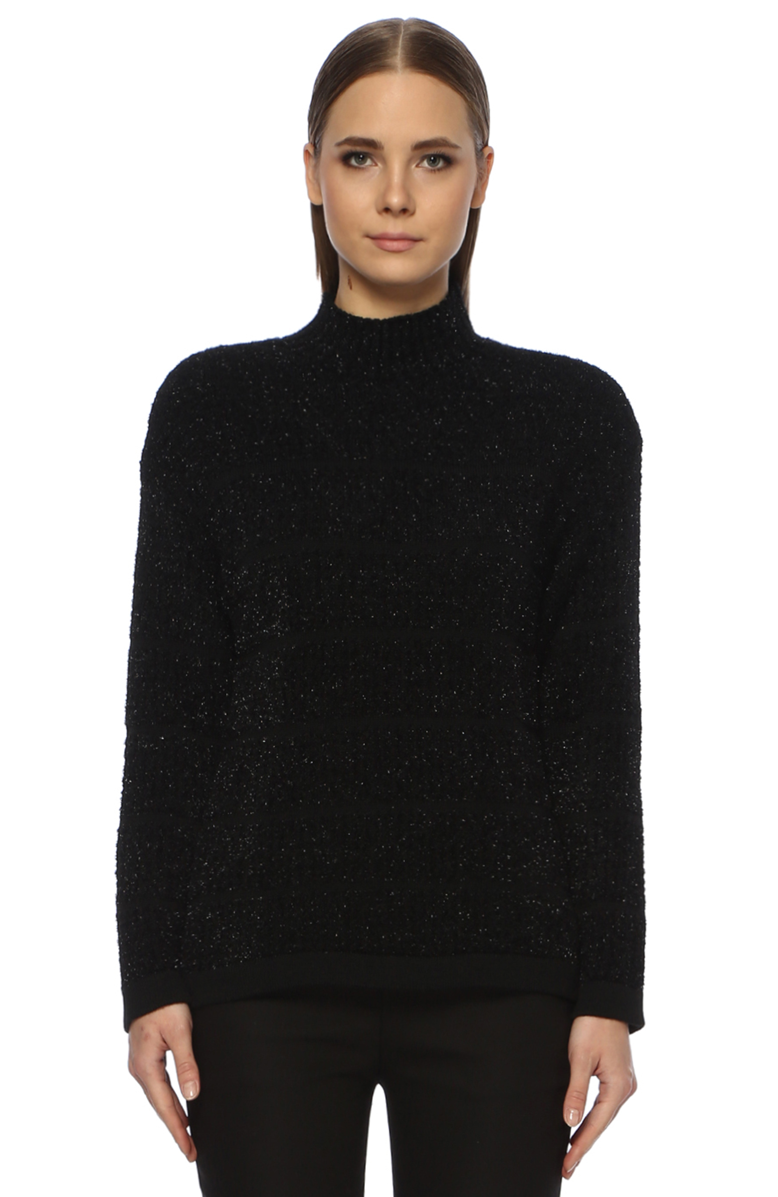 Simli Sakal Örgülü Siyah Kazak