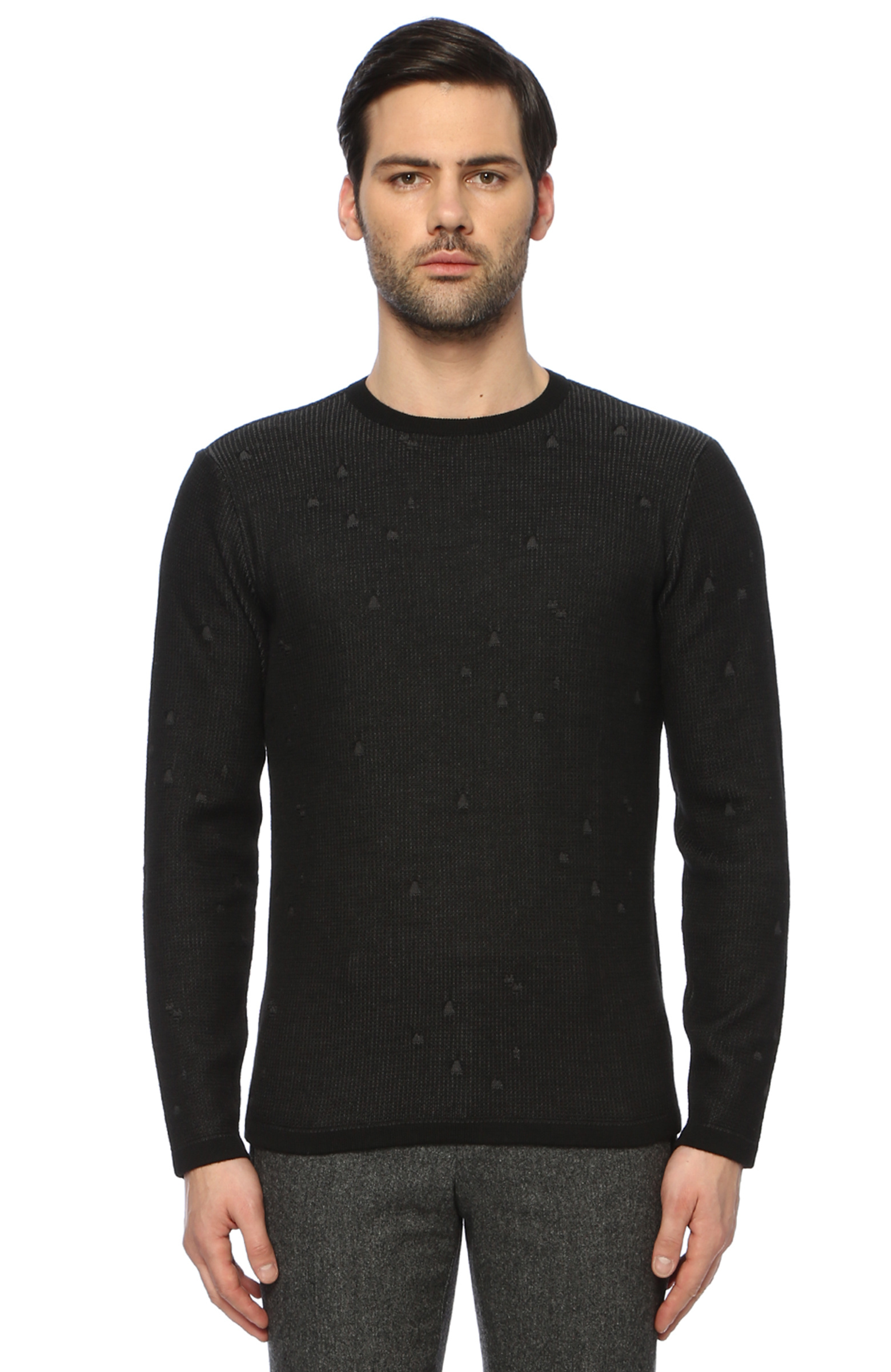 Bisiklet Yaka Siyah Gri Kazak