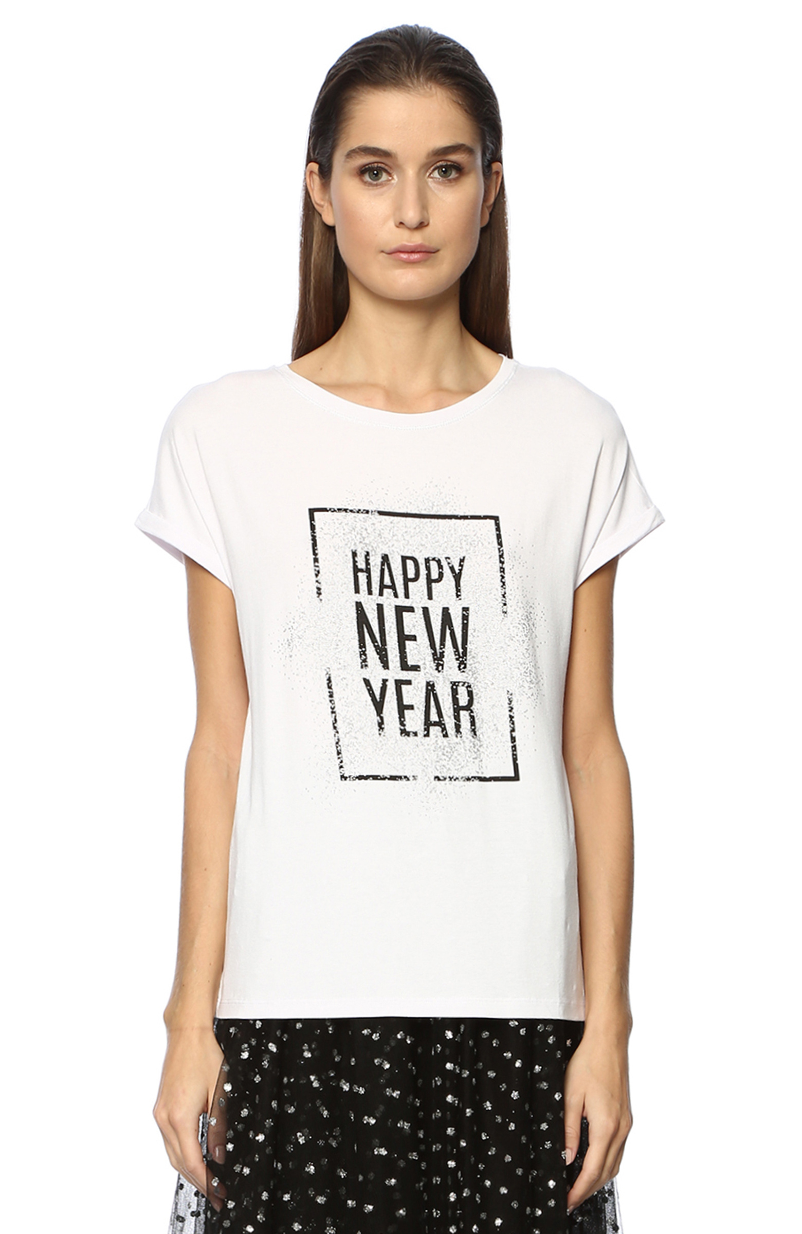 Bisiklet Yaka Beyaz Tshirt