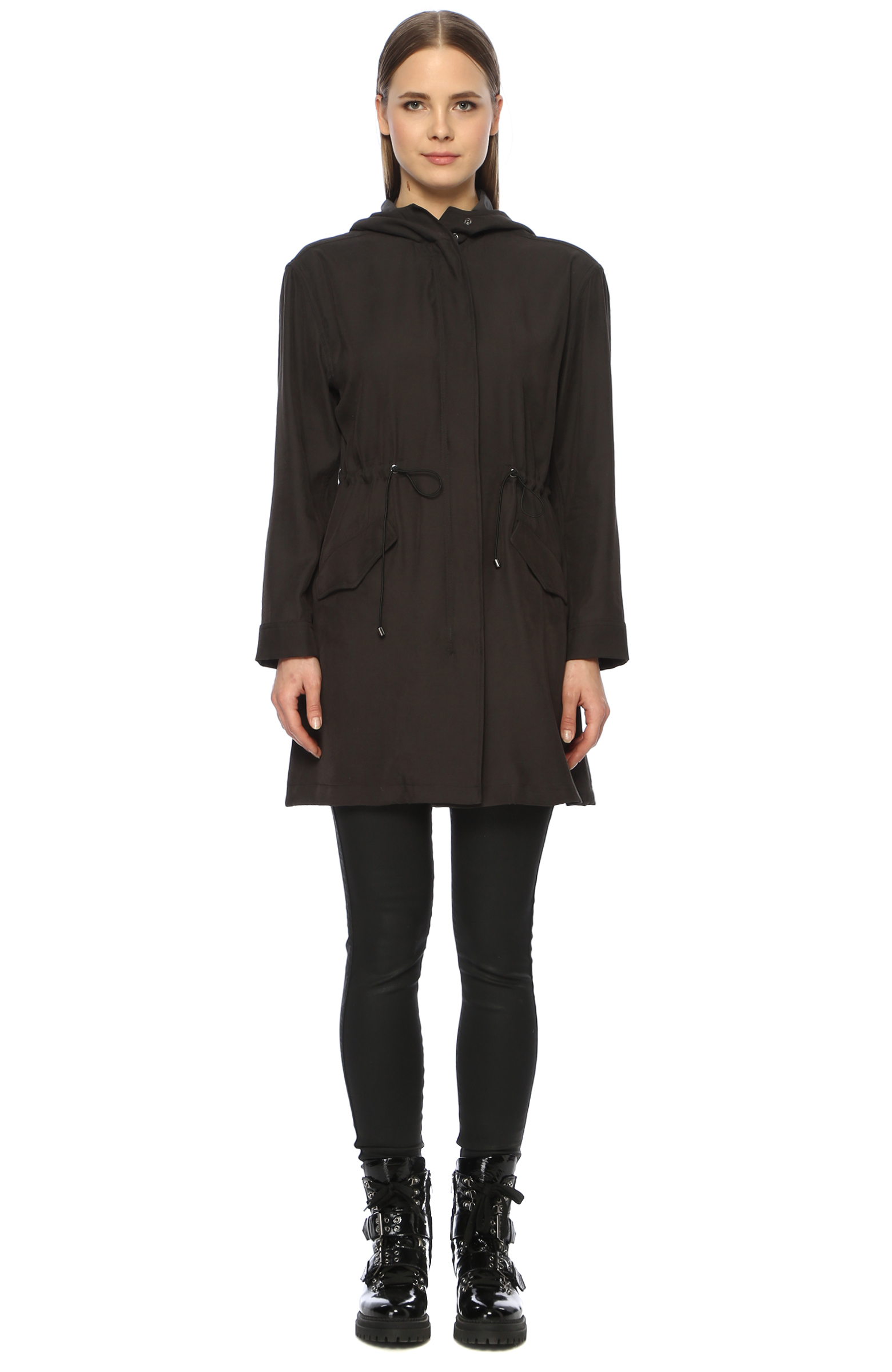 Kapüşon Yaka Antrasit Pardösü