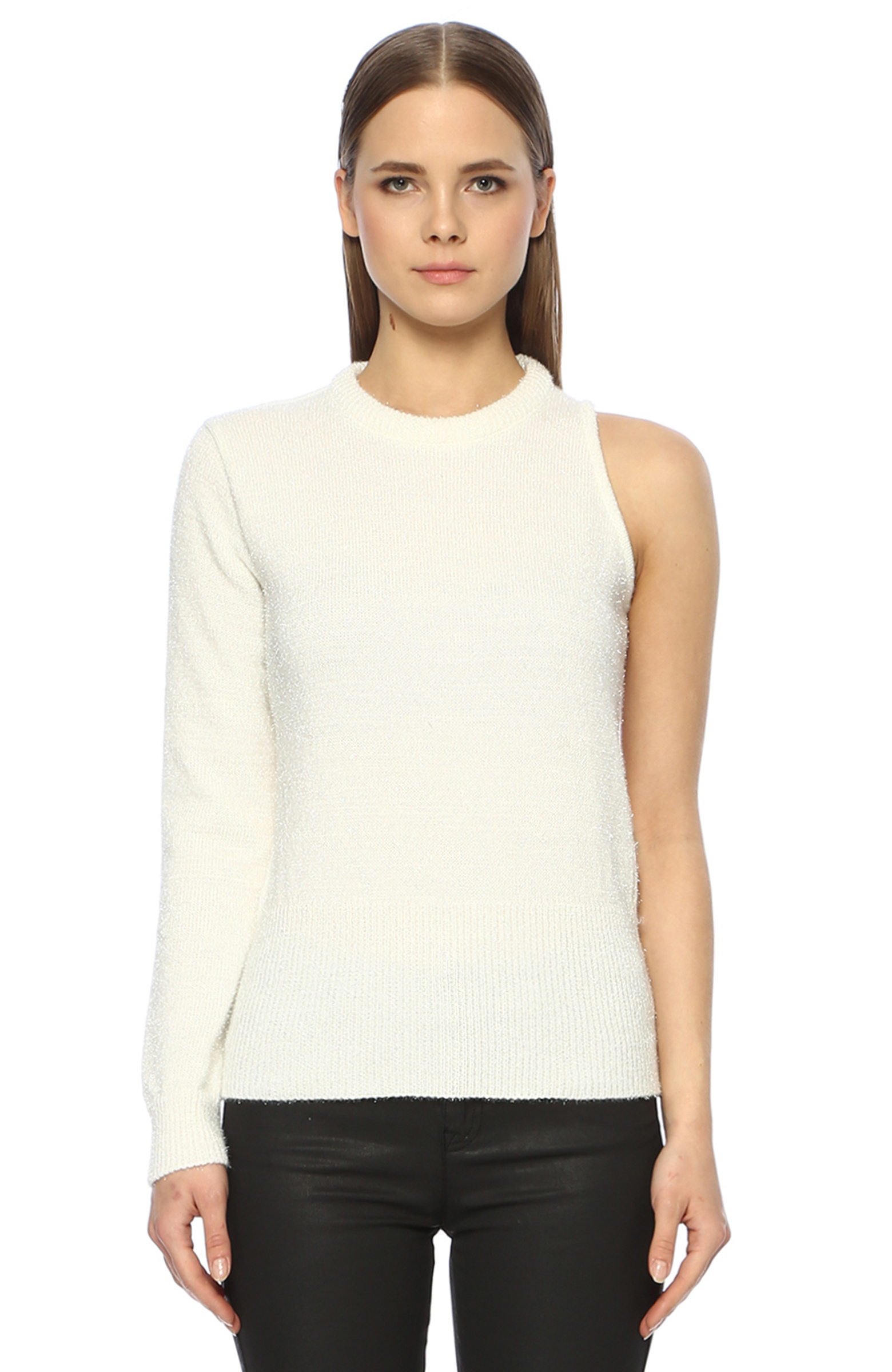 Bisiklet Yaka Beyaz Kazak