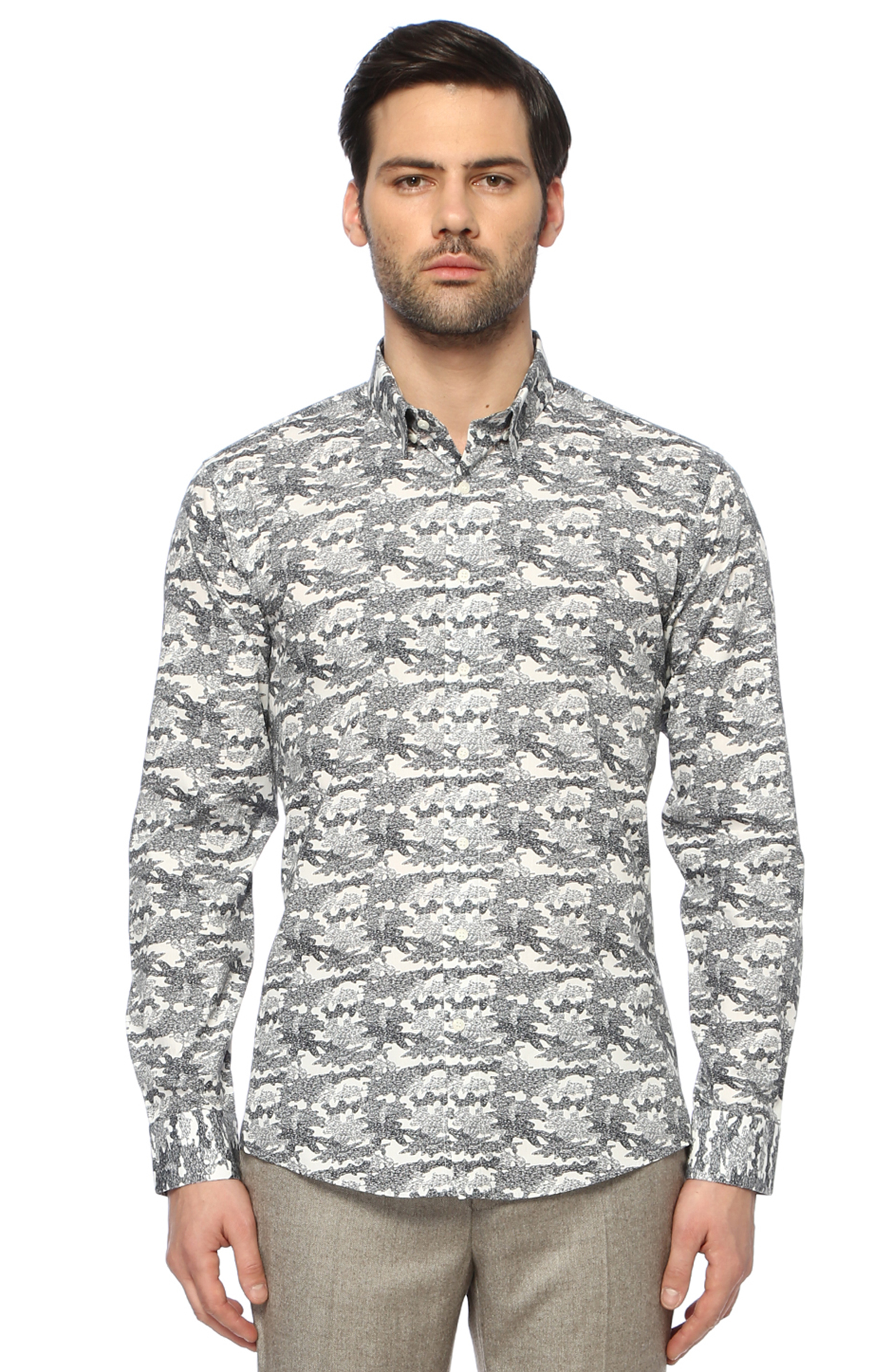 Slim Fit Lacivert-Ekru Gömlek Slim Fit Lacivert-Ekru Gömlek