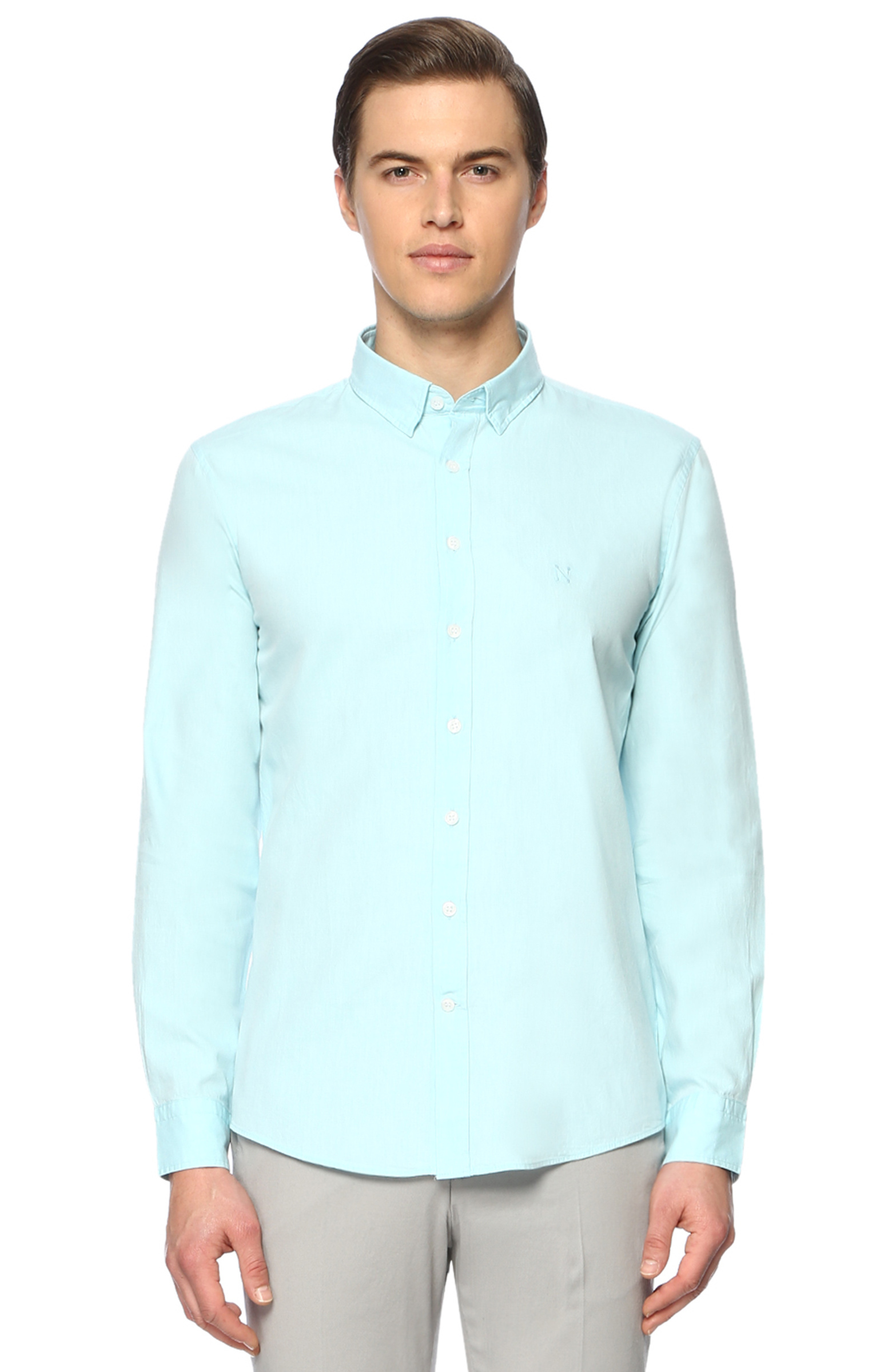 Slim Fit Su Yeşili Gömlek