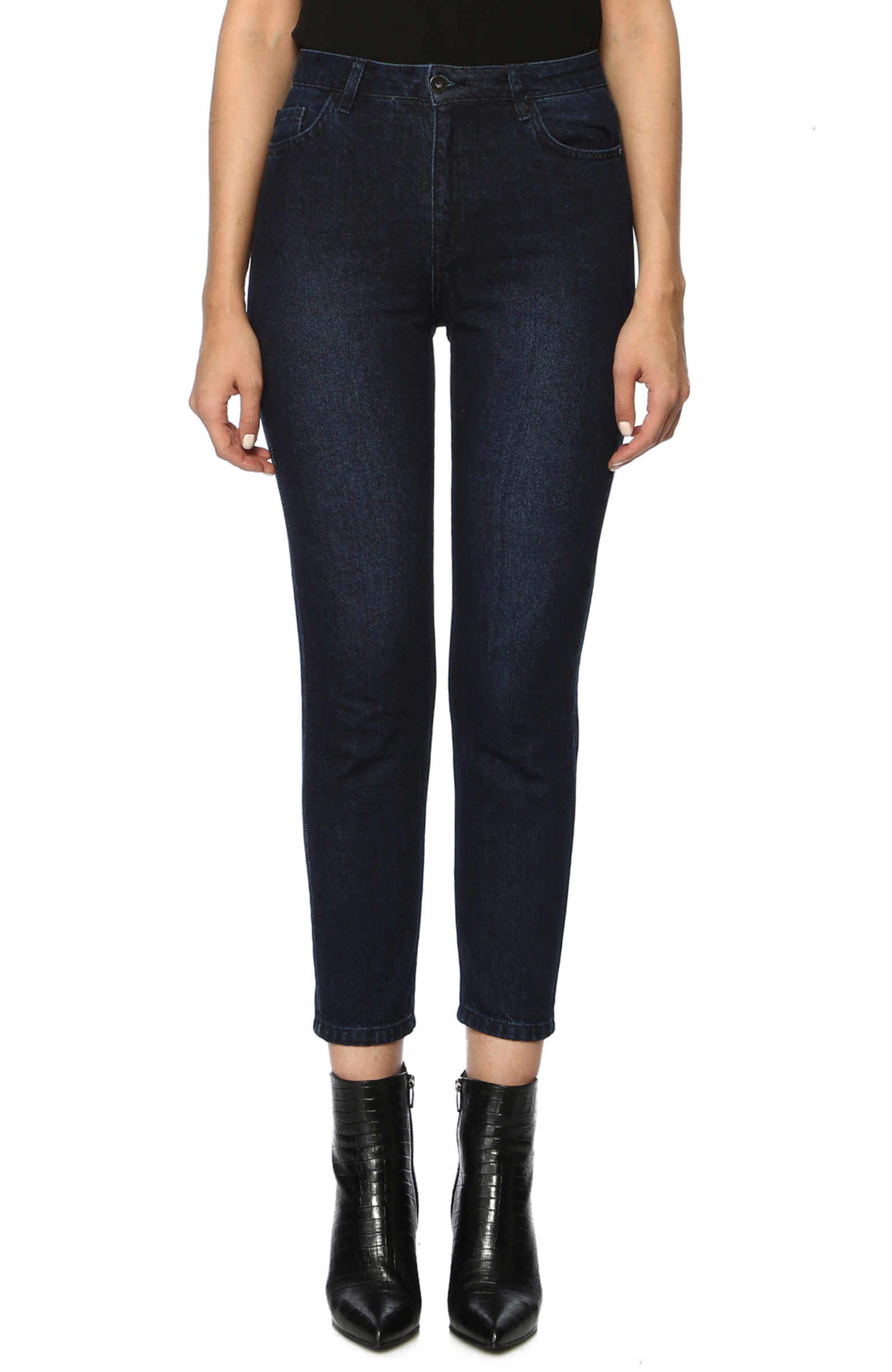 Koyu Lacivert Dar Paça Denim Pantolon